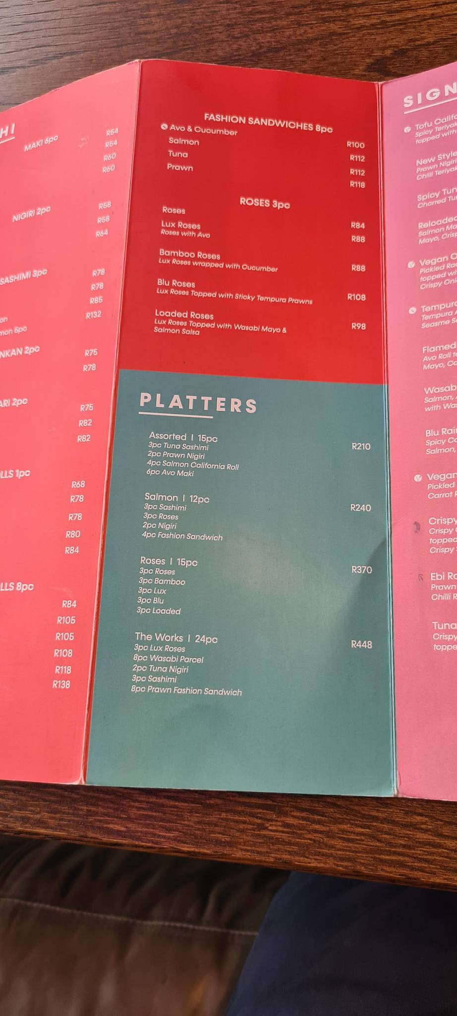 Menu at Blu Bam Boo restaurant, Johannesburg