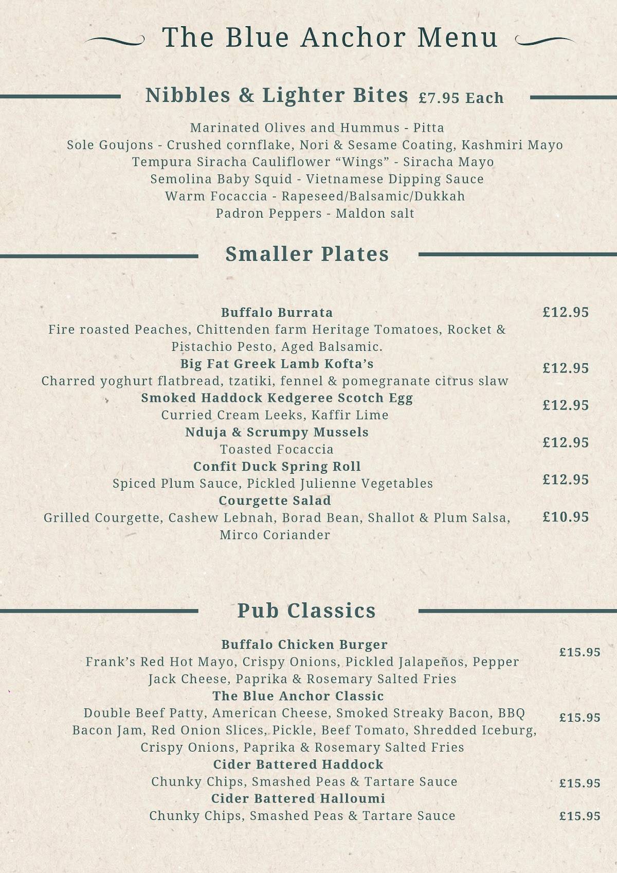 Menu at Blue Anchor pub & bar, Crowborough