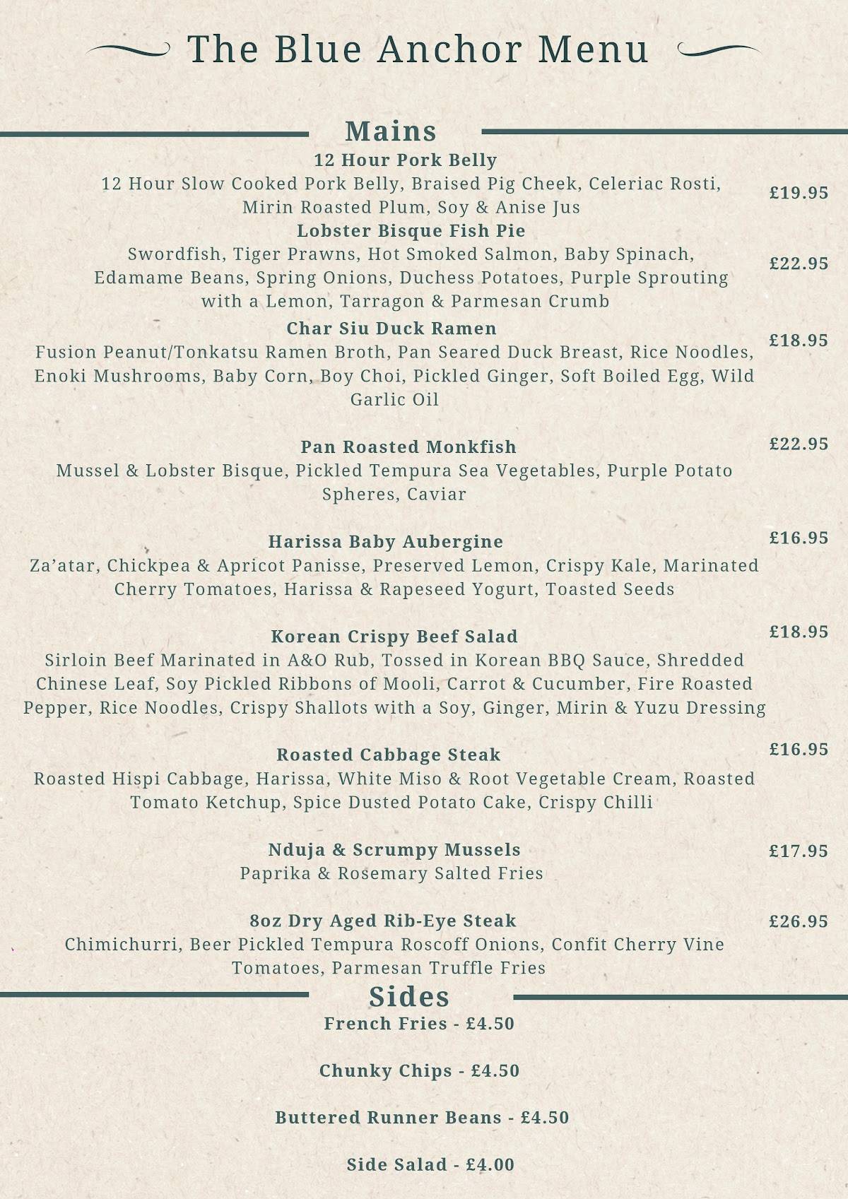 Menu at Blue Anchor pub & bar, Crowborough