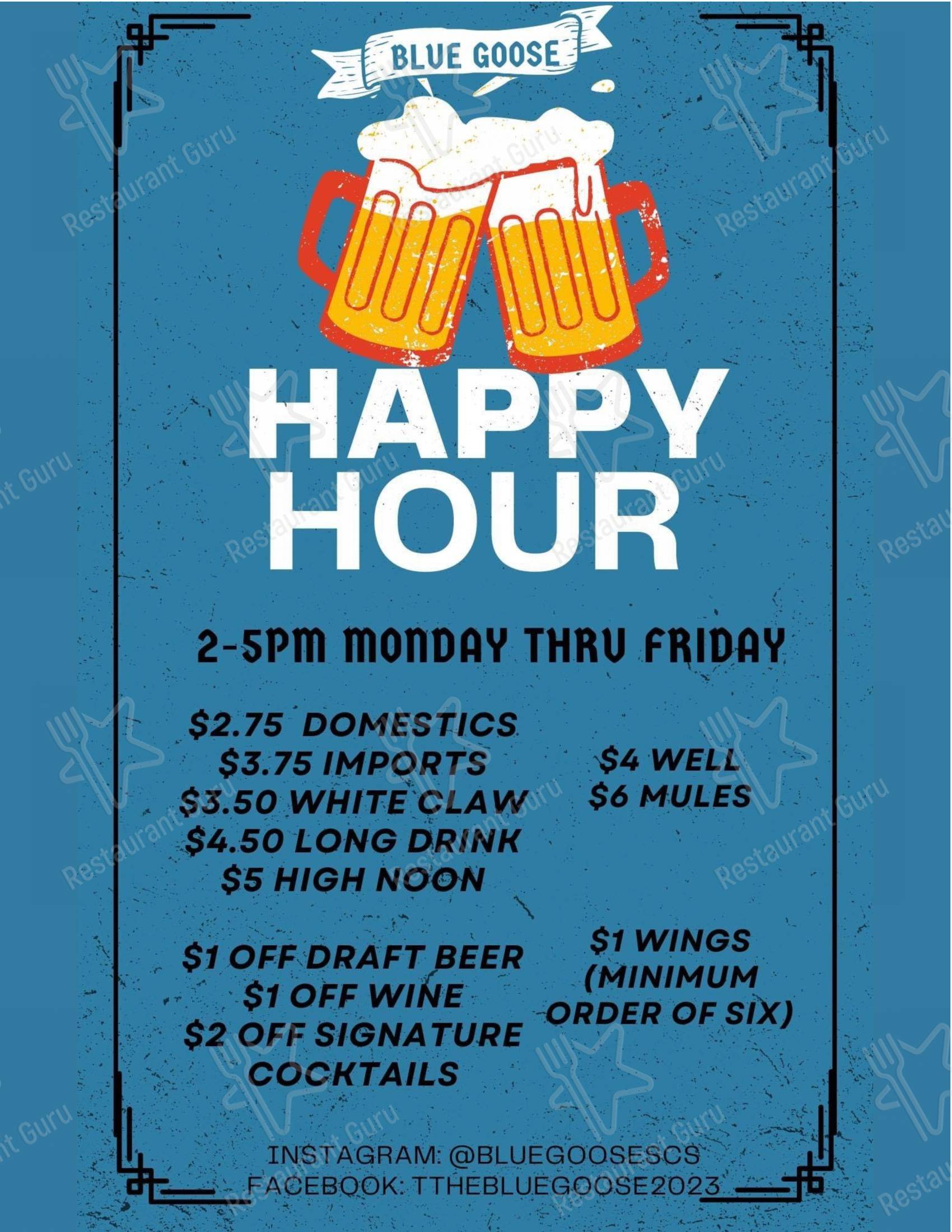 Menu at Blue Goose Inn pub & bar, Saint Clair Shores