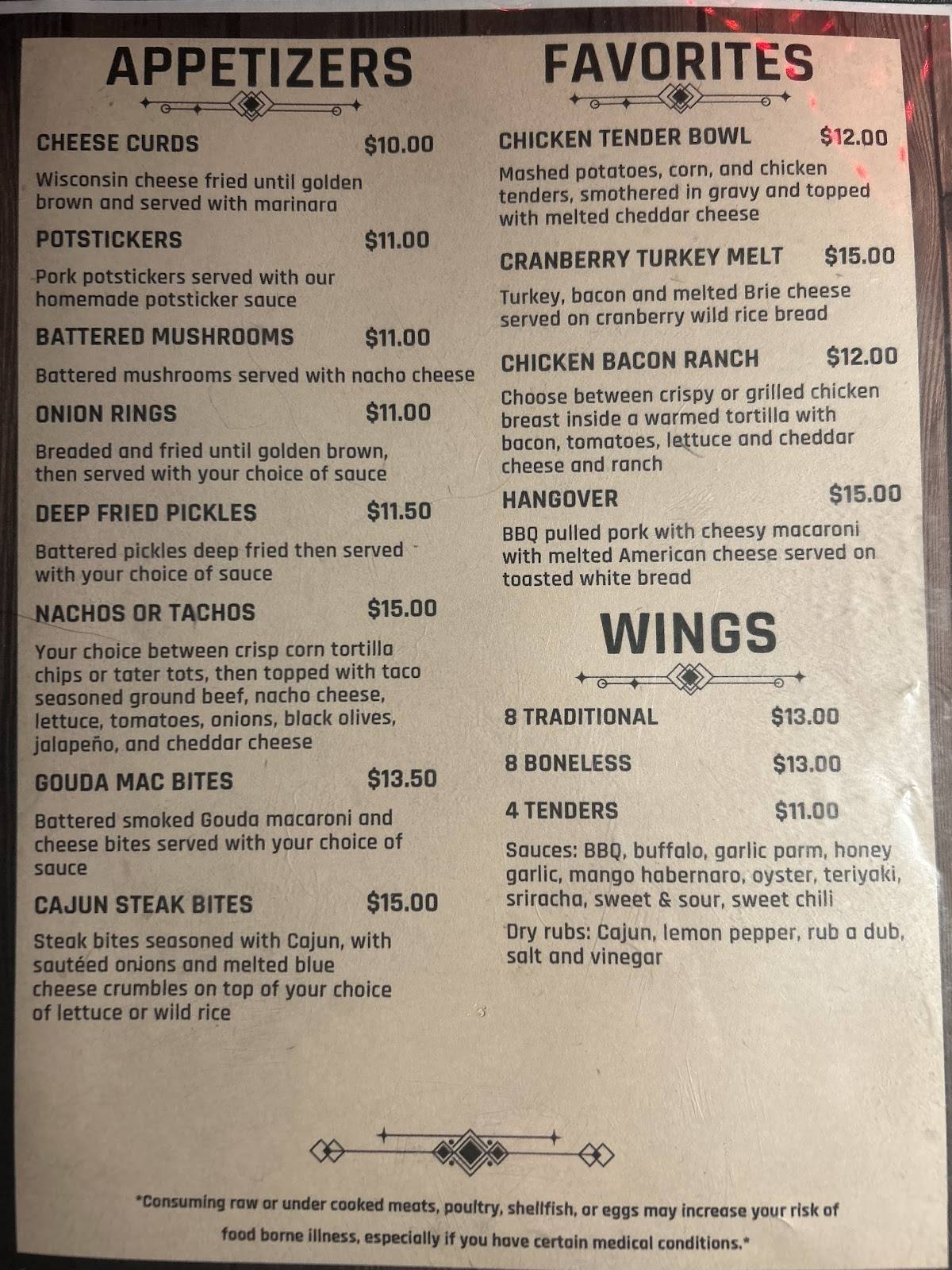 Menu at Blue Max pub & bar, Duluth