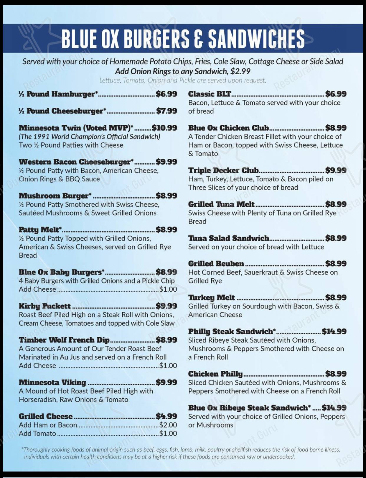 Menu at Blue Ox Central pub & bar, Las Vegas, S Eastern Ave