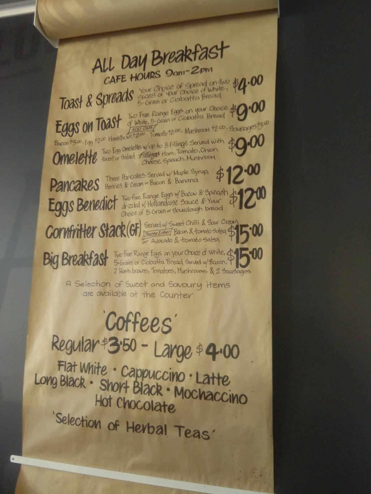 Menu at Blue River Cafe, Lower Hutt