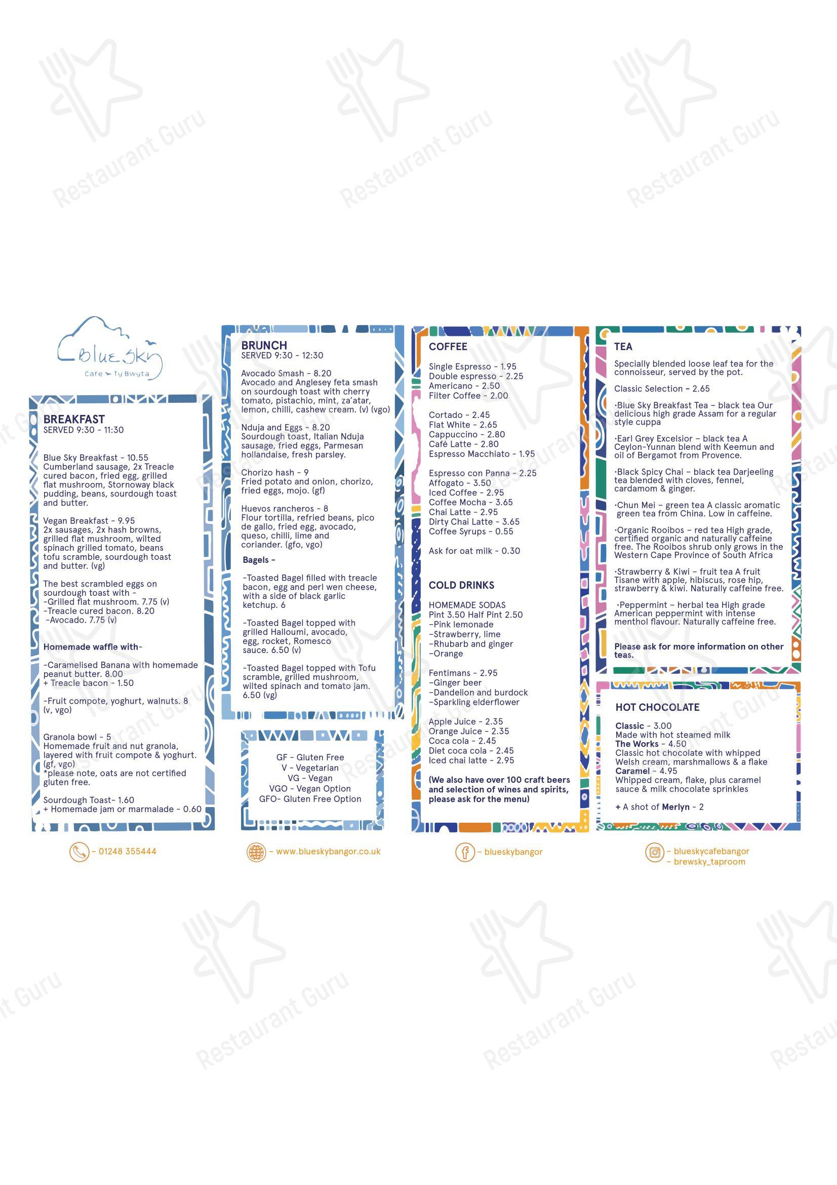 Menu at Blue Sky Cafe & Taproom, Bangor