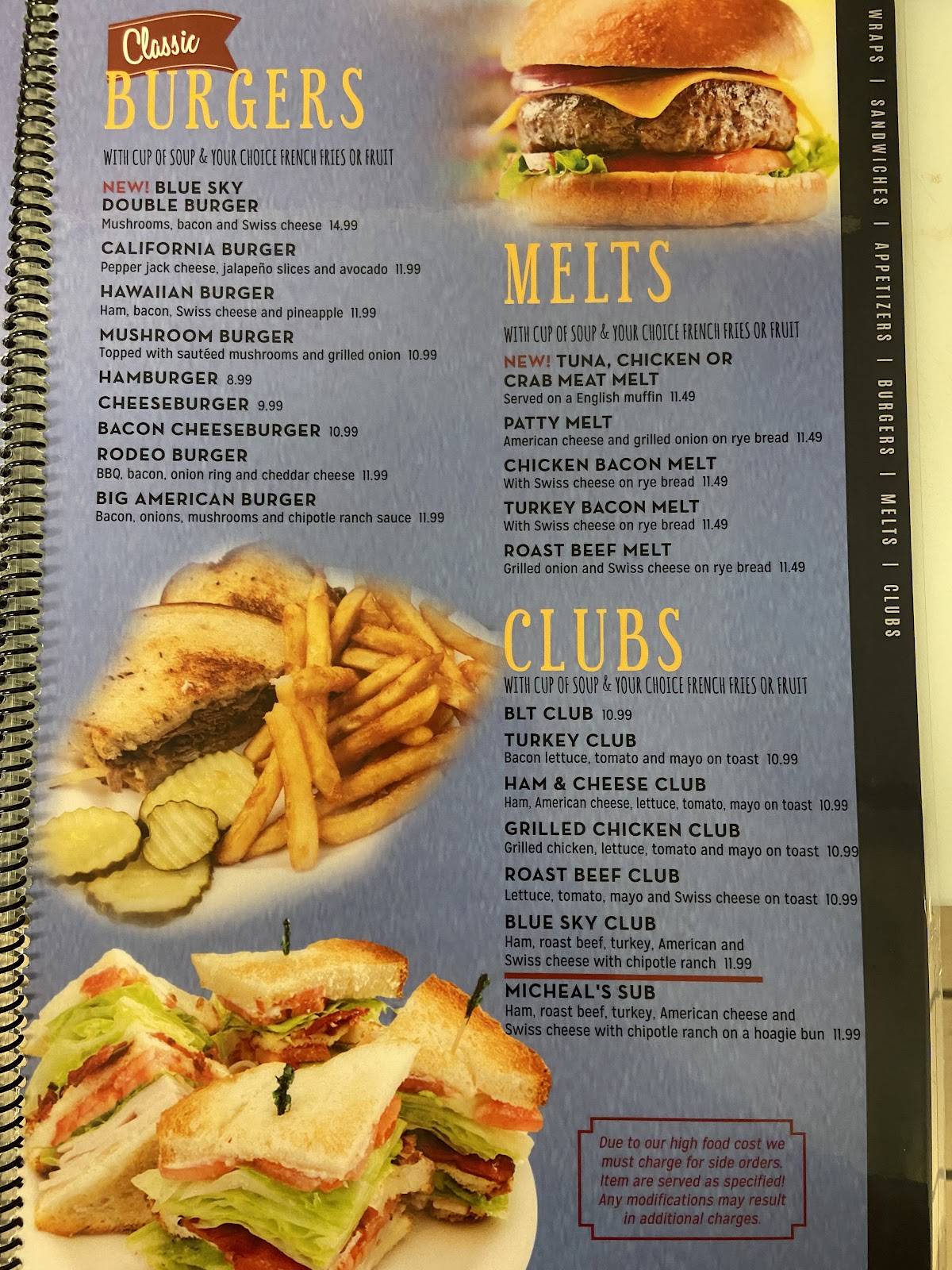 Menu at Blue Sky Pancake House restaurant, Huntington