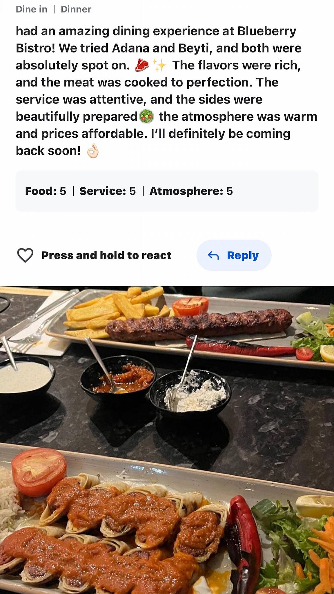 Menu at Blueberry Mediterranean Restaurant & Bistro, Newbury