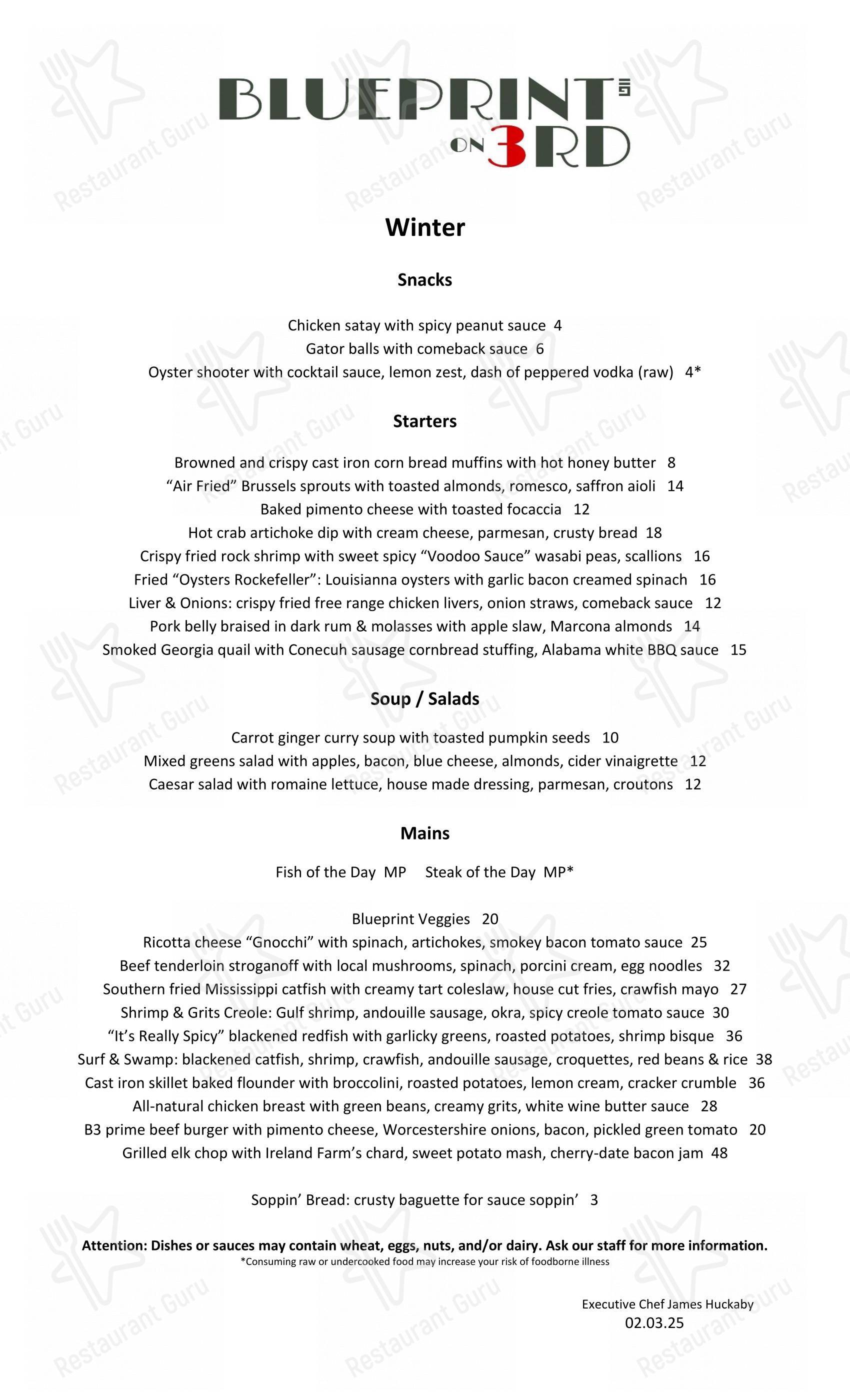 Menu at Blueprint on 3rd restaurant, Birmingham