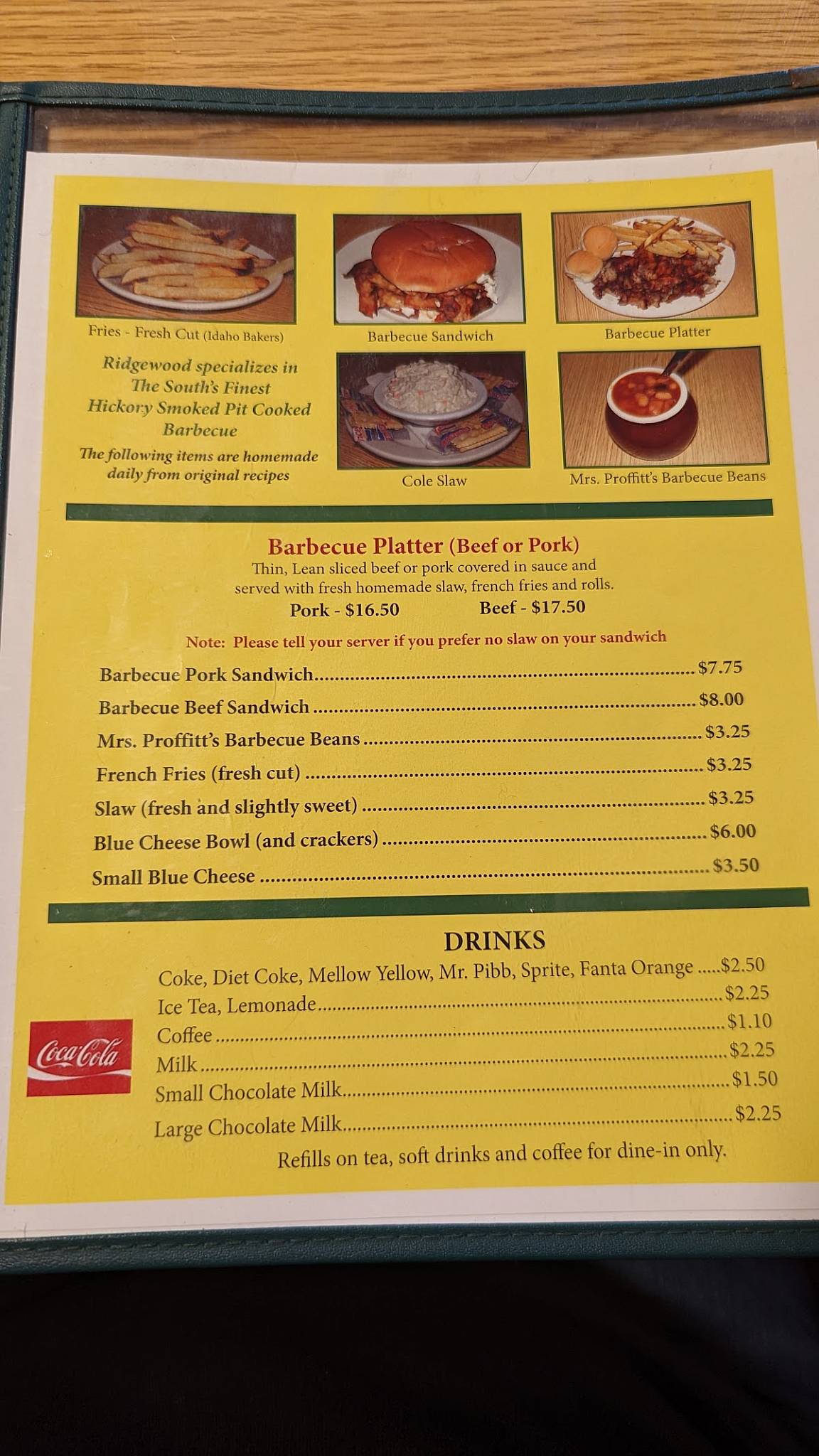 Menu at Ridgewood Barbecue, Bluff City