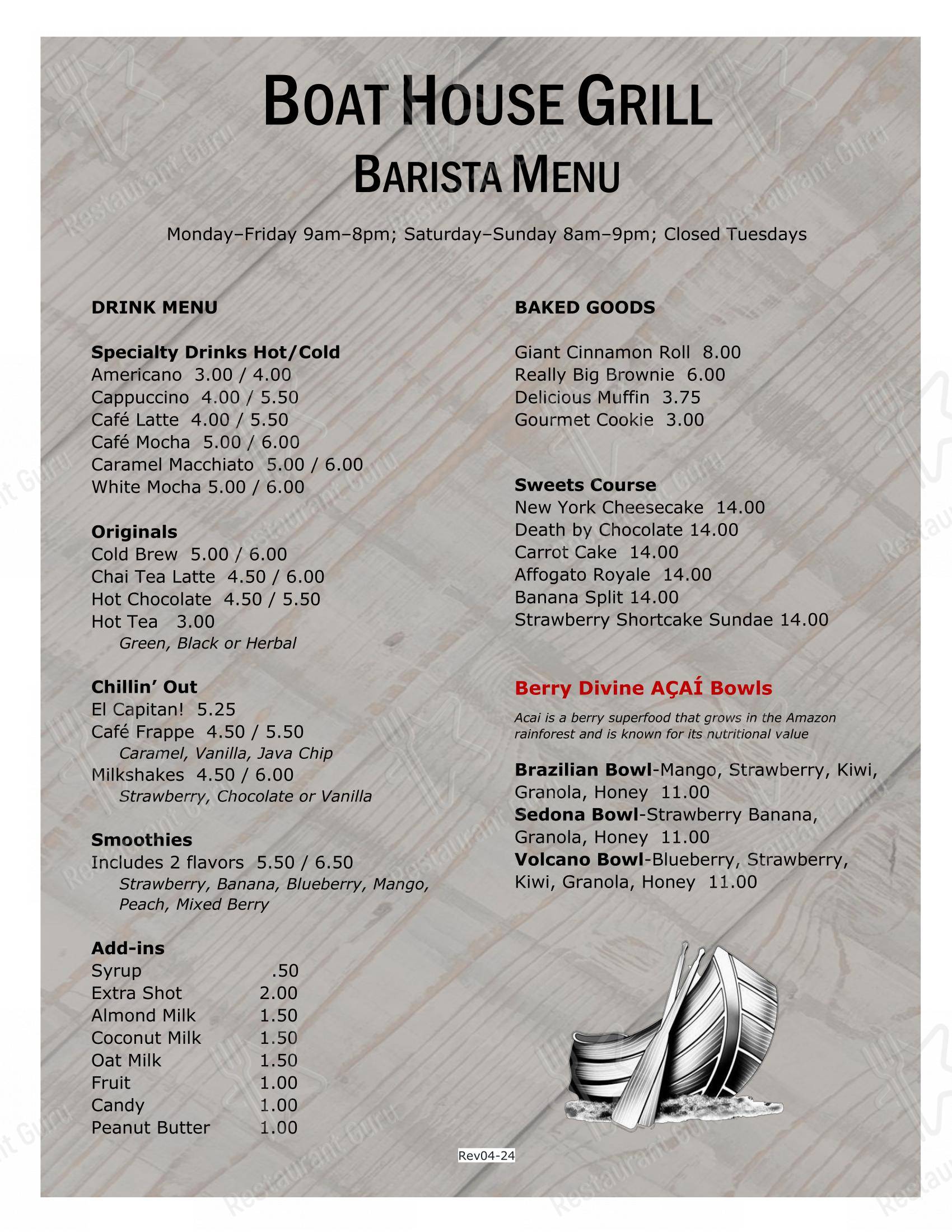 Menu at Boat House Grill steakhouse, Lake Havasu City