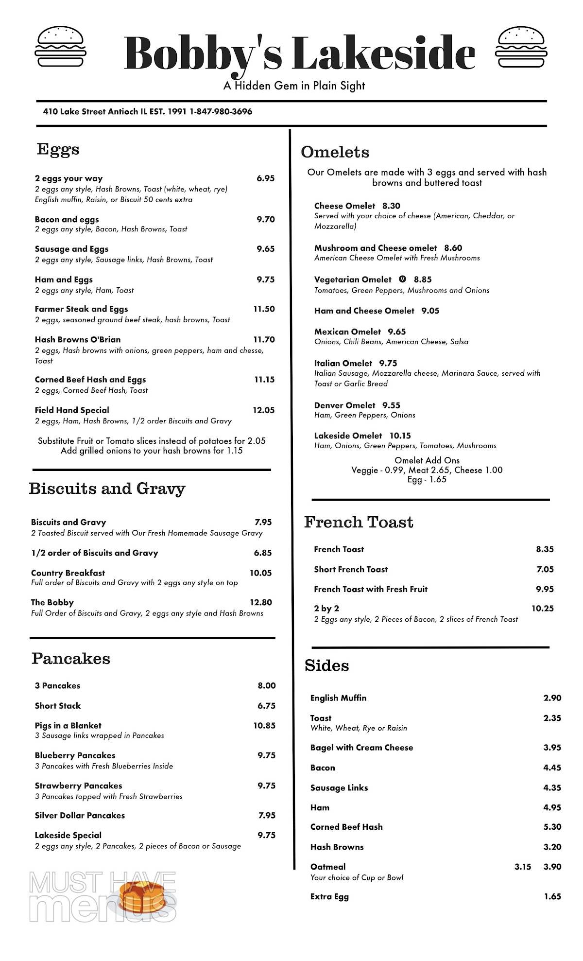 Menu at Bobby's Lakeside Restaurant, Antioch