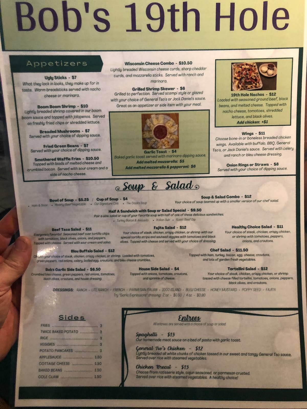 Menu at Bob's 19th Hole Restaurant and Bar, South Bend