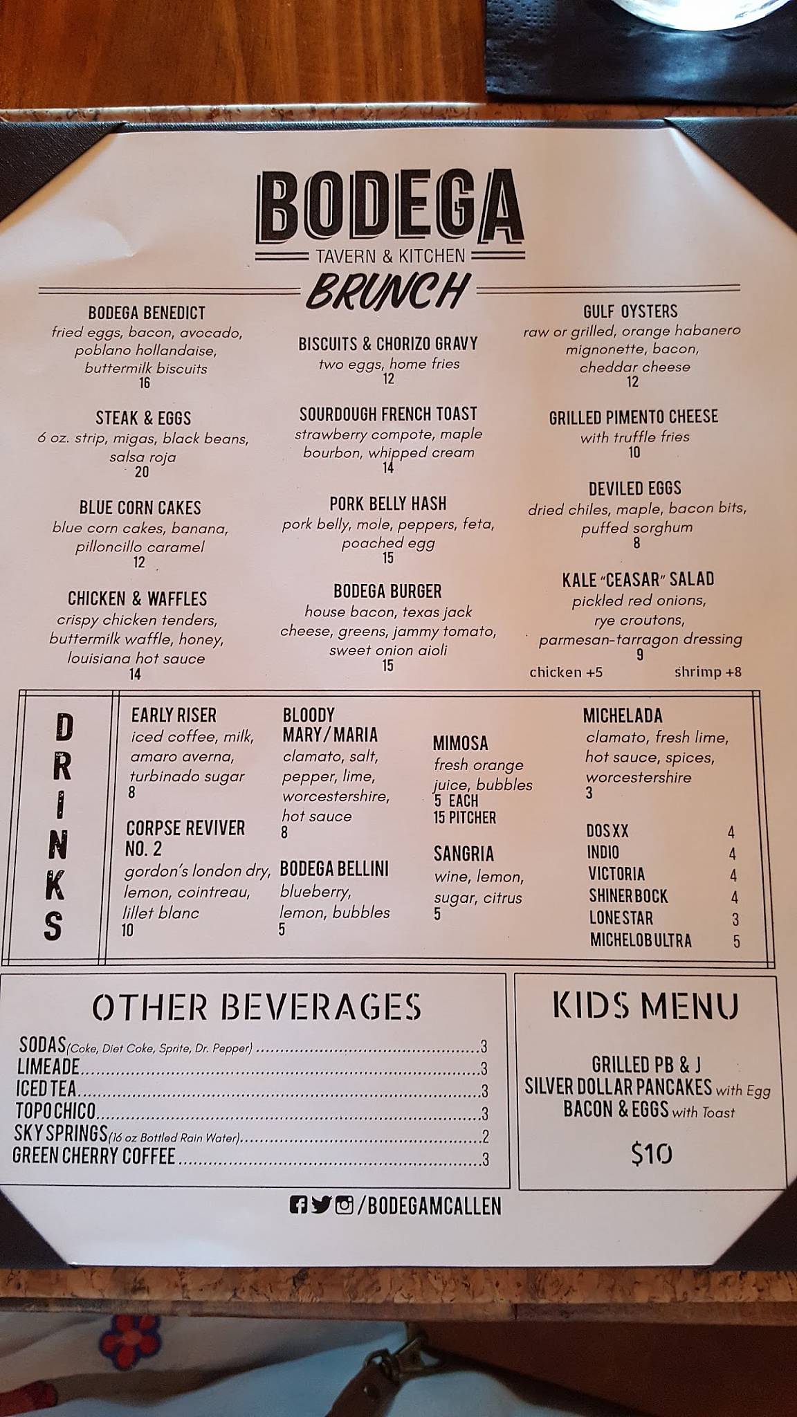 Menu at Bodega Tavern & Kitchen pub & bar, McAllen