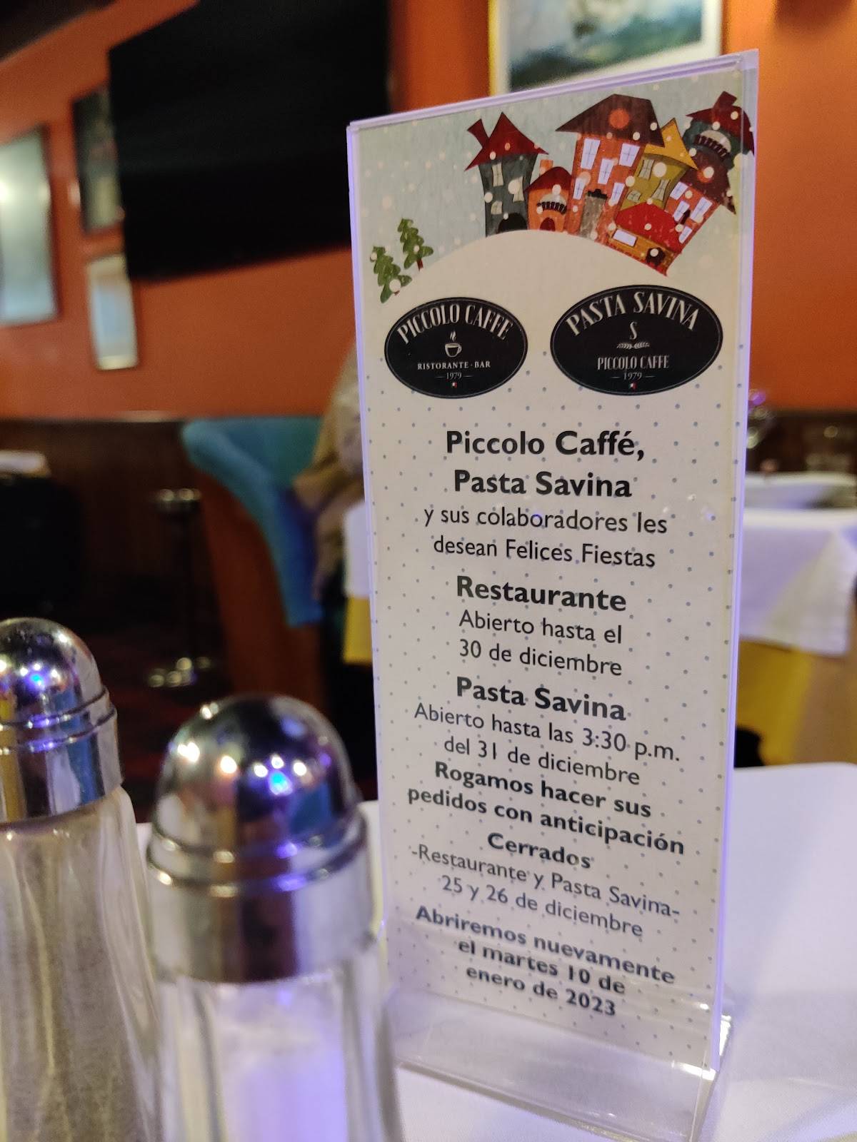 Carta de Piccolo Caffe Restaurante, Bogotá