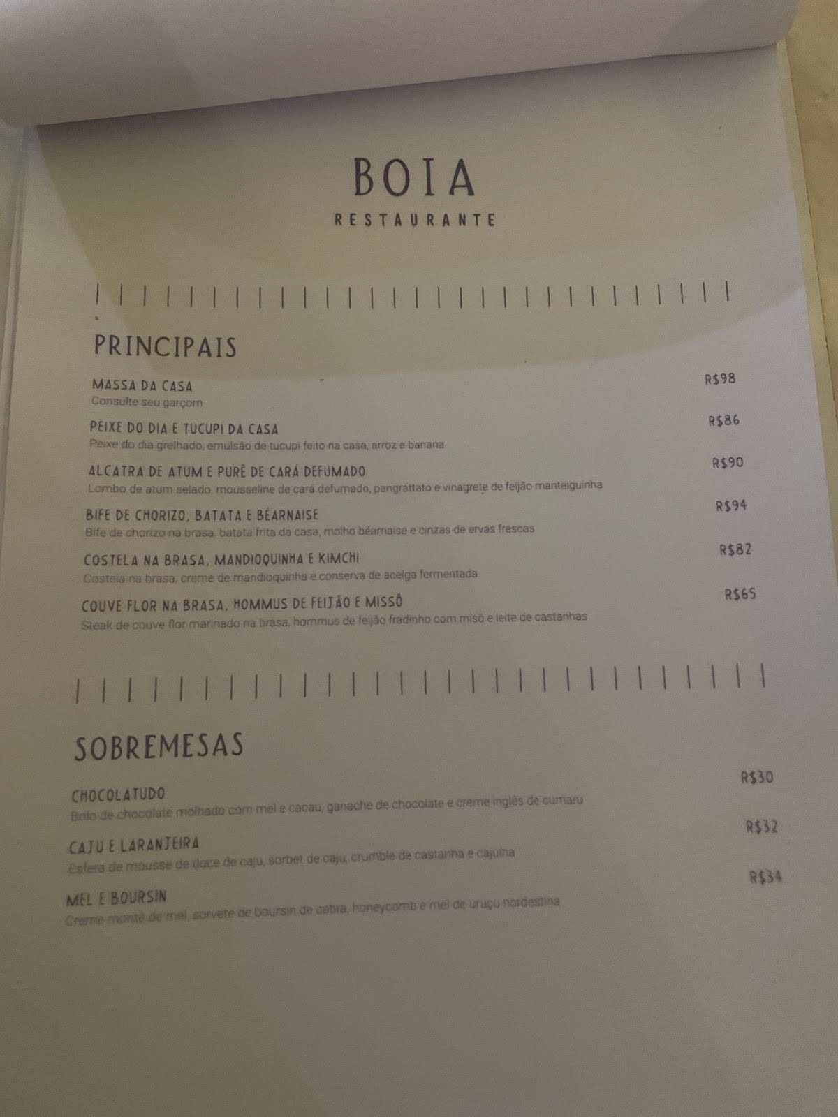 Menu em Boia Restaurante, Salvador