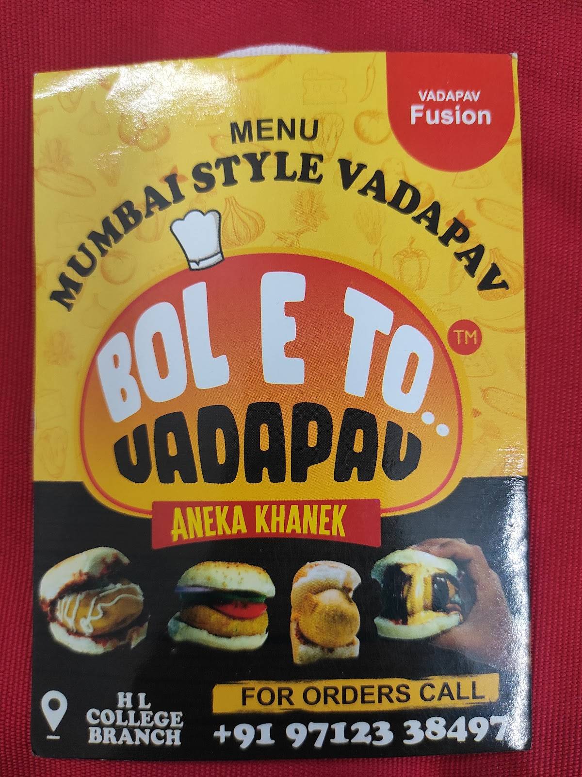 Menu at Bole toh Vadapav, Ahmedabad, 2HP4+H2Q