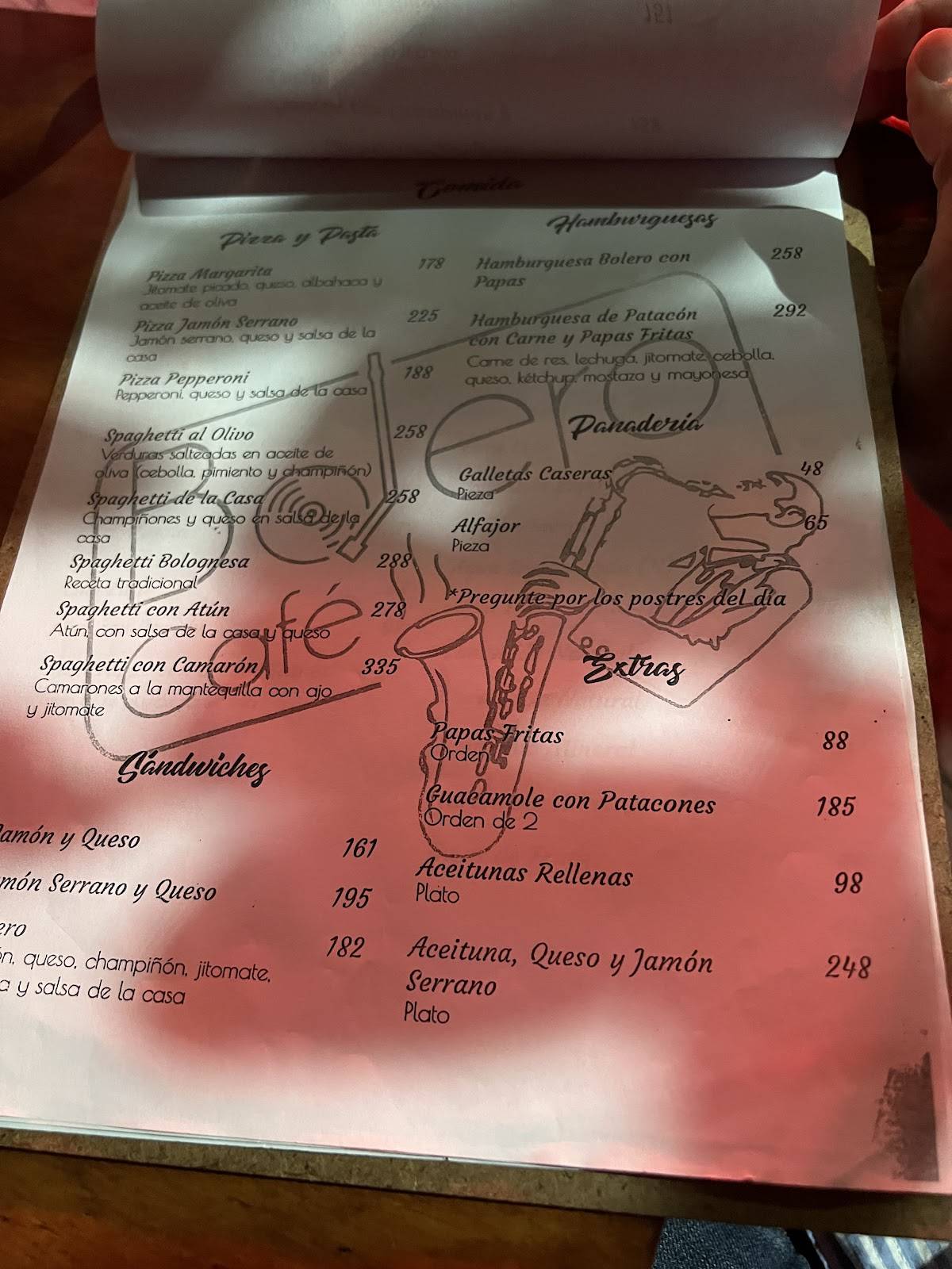 Carta de Bolero Café, Ciudad de México