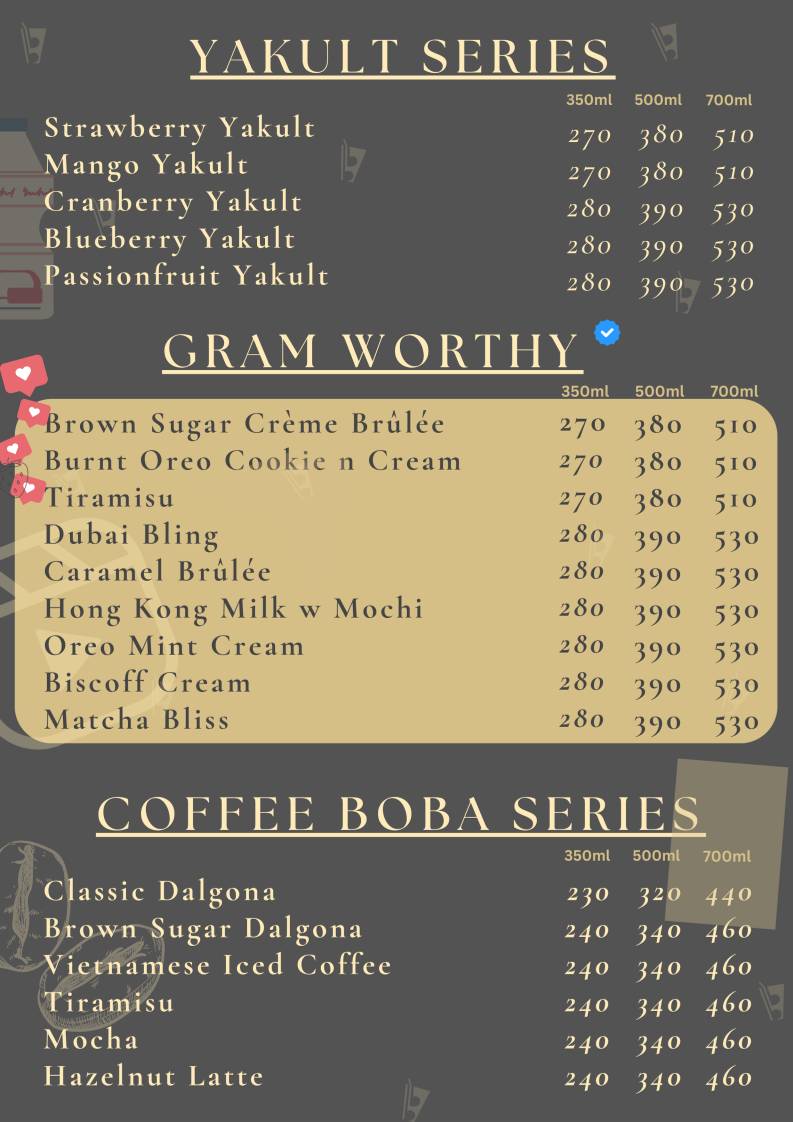 Menu at Bombay Boba, Mumbai