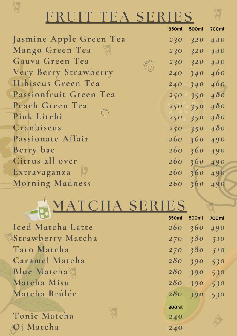 Menu at Bombay Boba, Mumbai