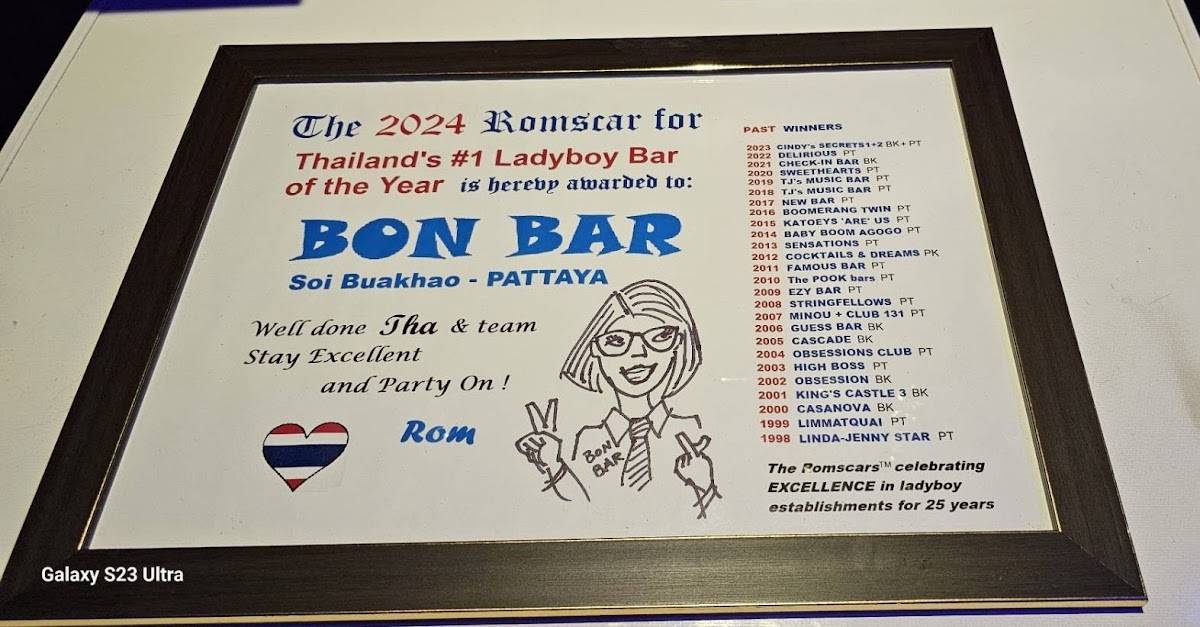 Menu at Bon Bar, Pattaya City, 502, 30 Soi Buakhao