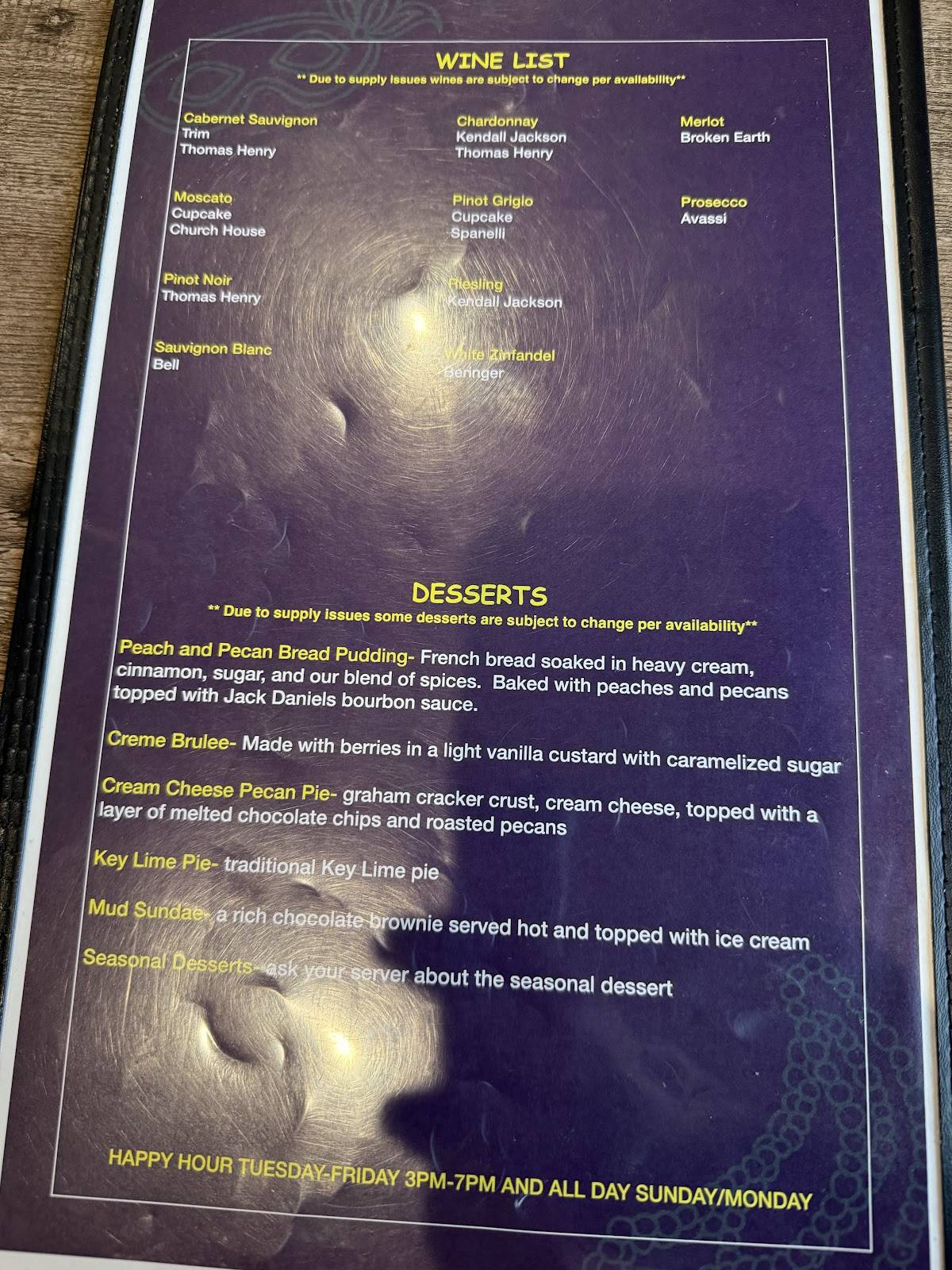 Menu at Boo Rays of New Orleans restaurant, Crowley