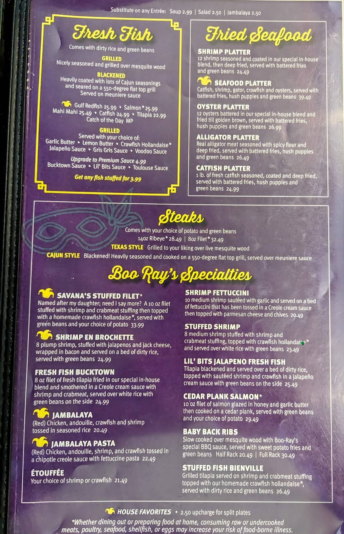 Menu at Boo-Ray's of New Orleans restaurant, Hudson Oaks, 201 Hudson ...