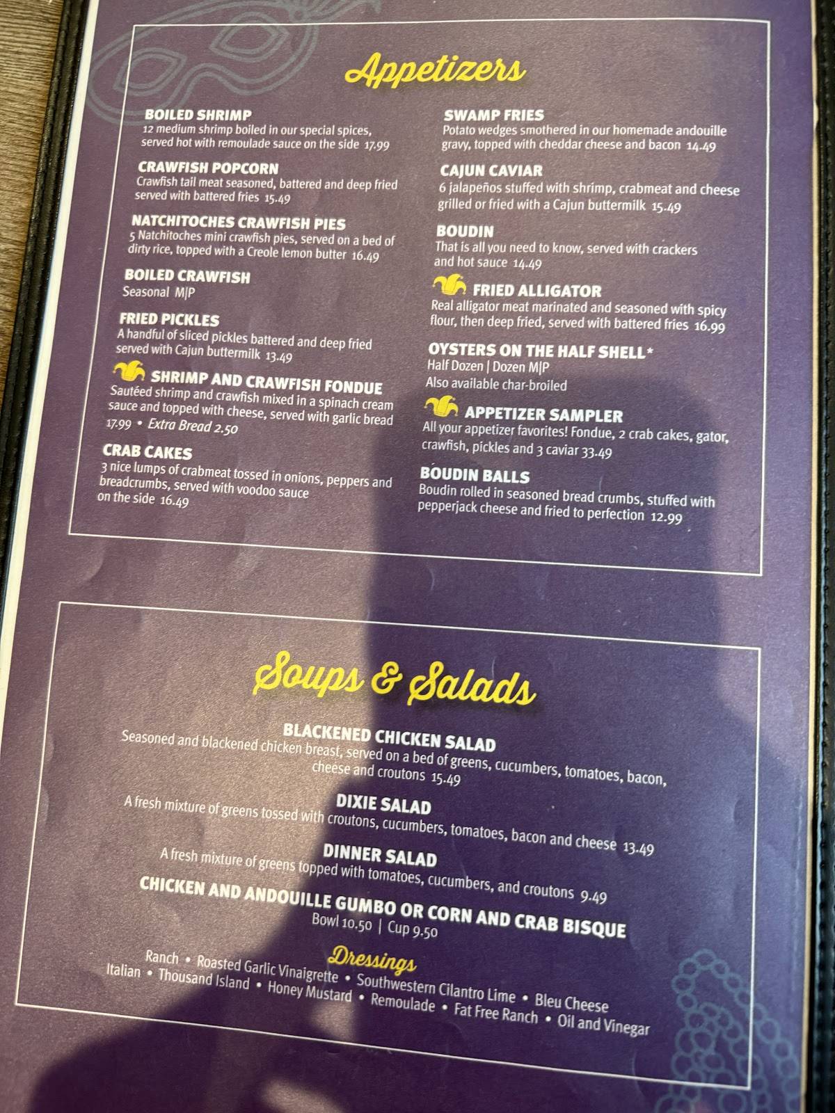 Menu at Boo Rays of New Orleans restaurant, Crowley
