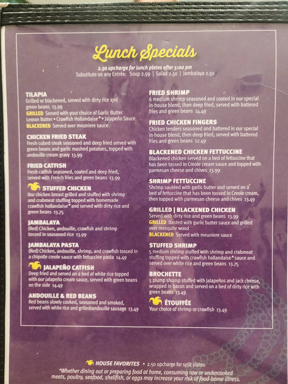 Menu at Boo Rays of New Orleans restaurant, Crowley