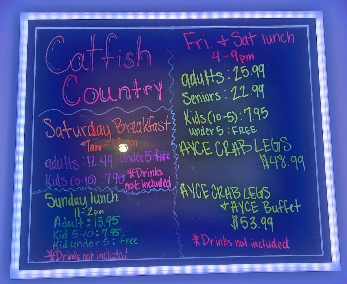 Menu at Catfish Country restaurant, Booneville, US-45