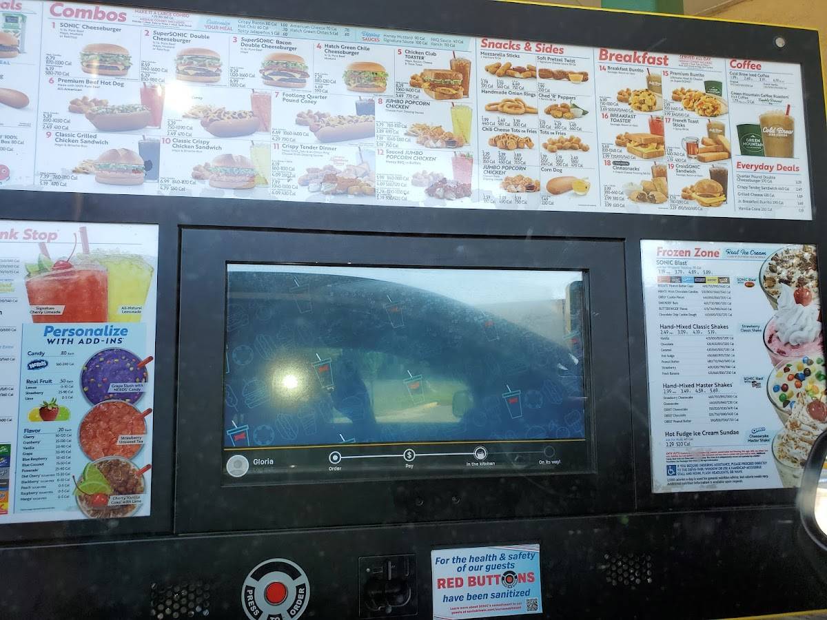 Menu at Sonic Drive-In fast food, Borger, 208 S Cedar St