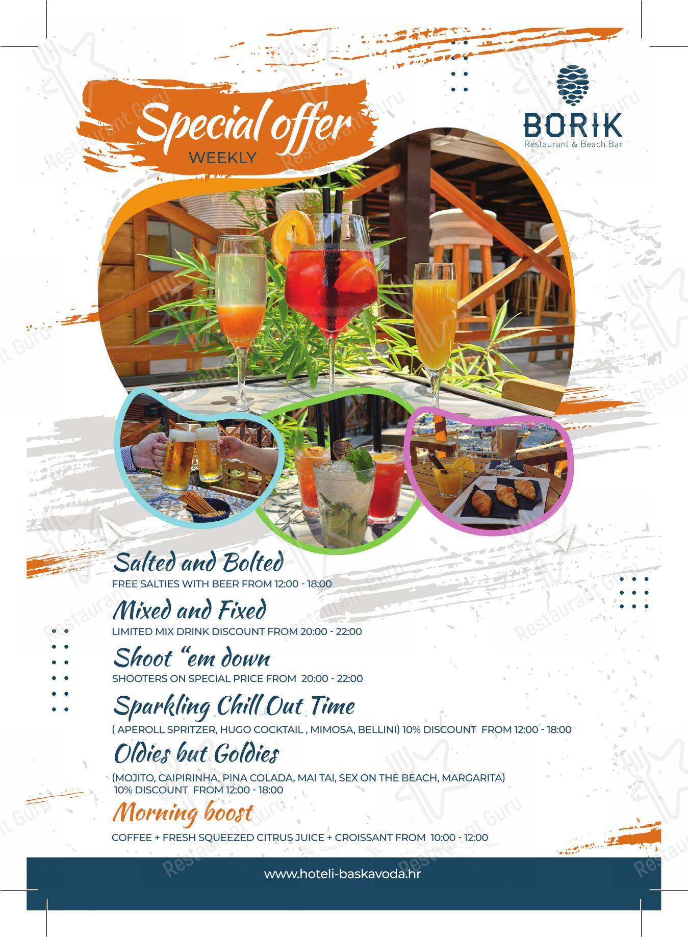 Menu at Borik restaurant, Baška Voda