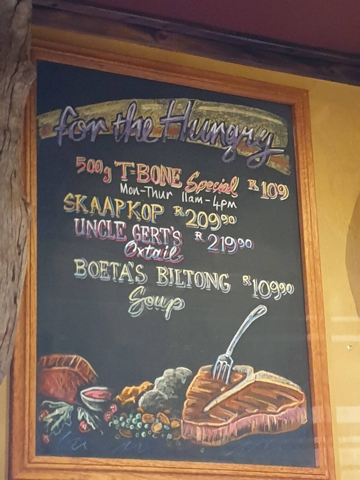 Menu at Bosvelder Pub & Restaurant, Centurion