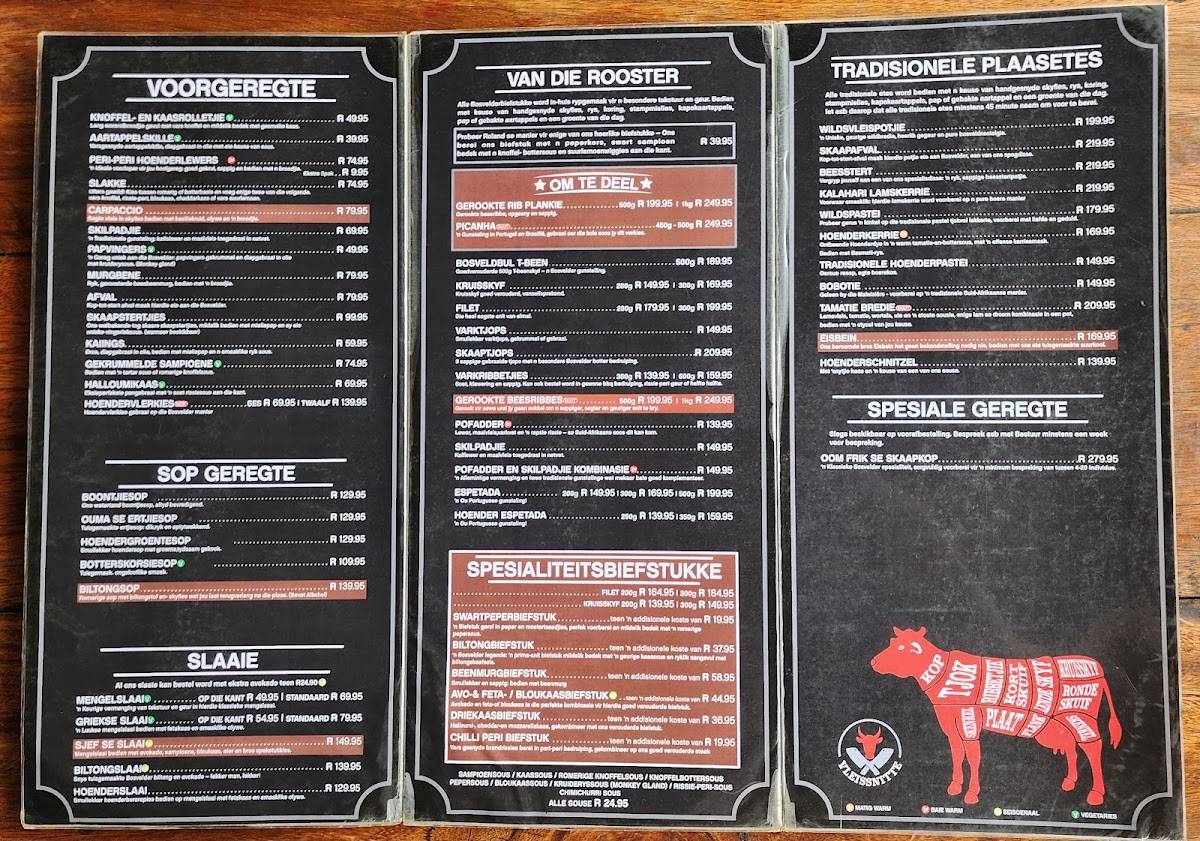 Menu at Bosvelder Pub & Restaurant, Centurion