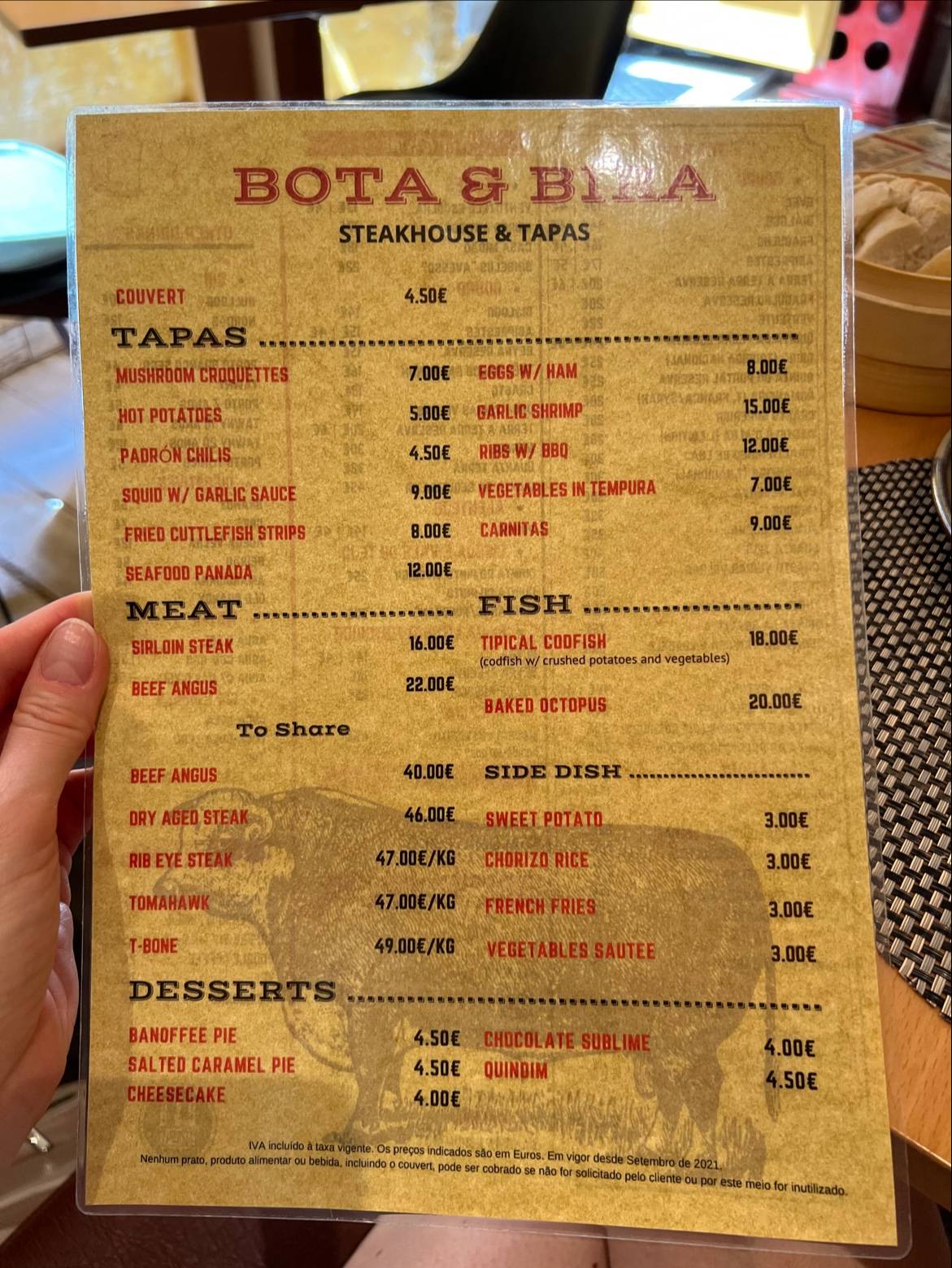 Menu at Bota&Bira BBQ, Porto