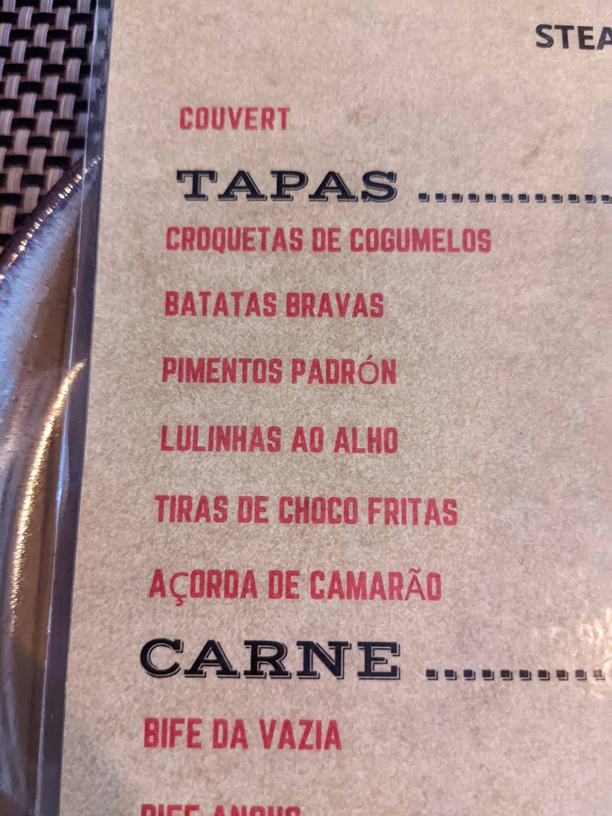 Menu at Bota&Bira BBQ, Porto