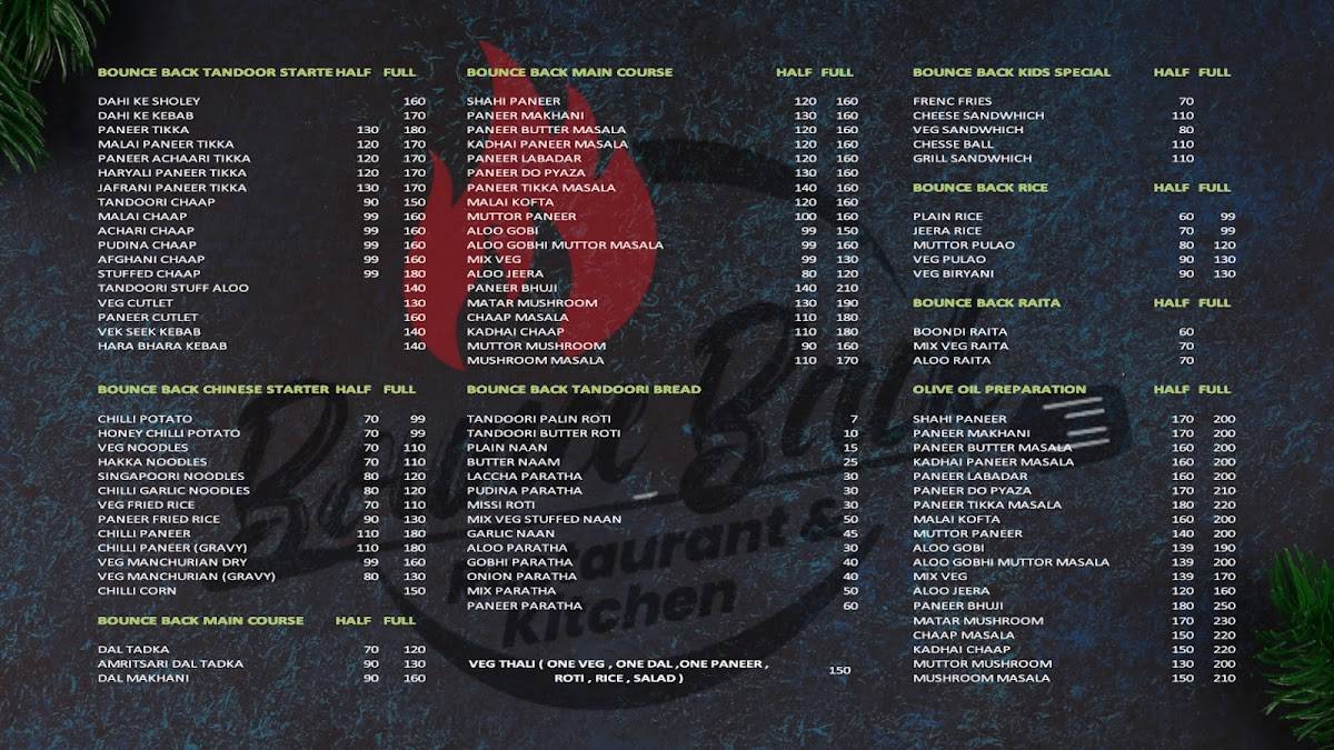 Menu at Bounce Back Restaurant & kitchen, Greater Noida