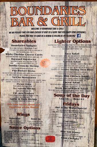 Menu at Boundaries Bar & Grill, Beloit