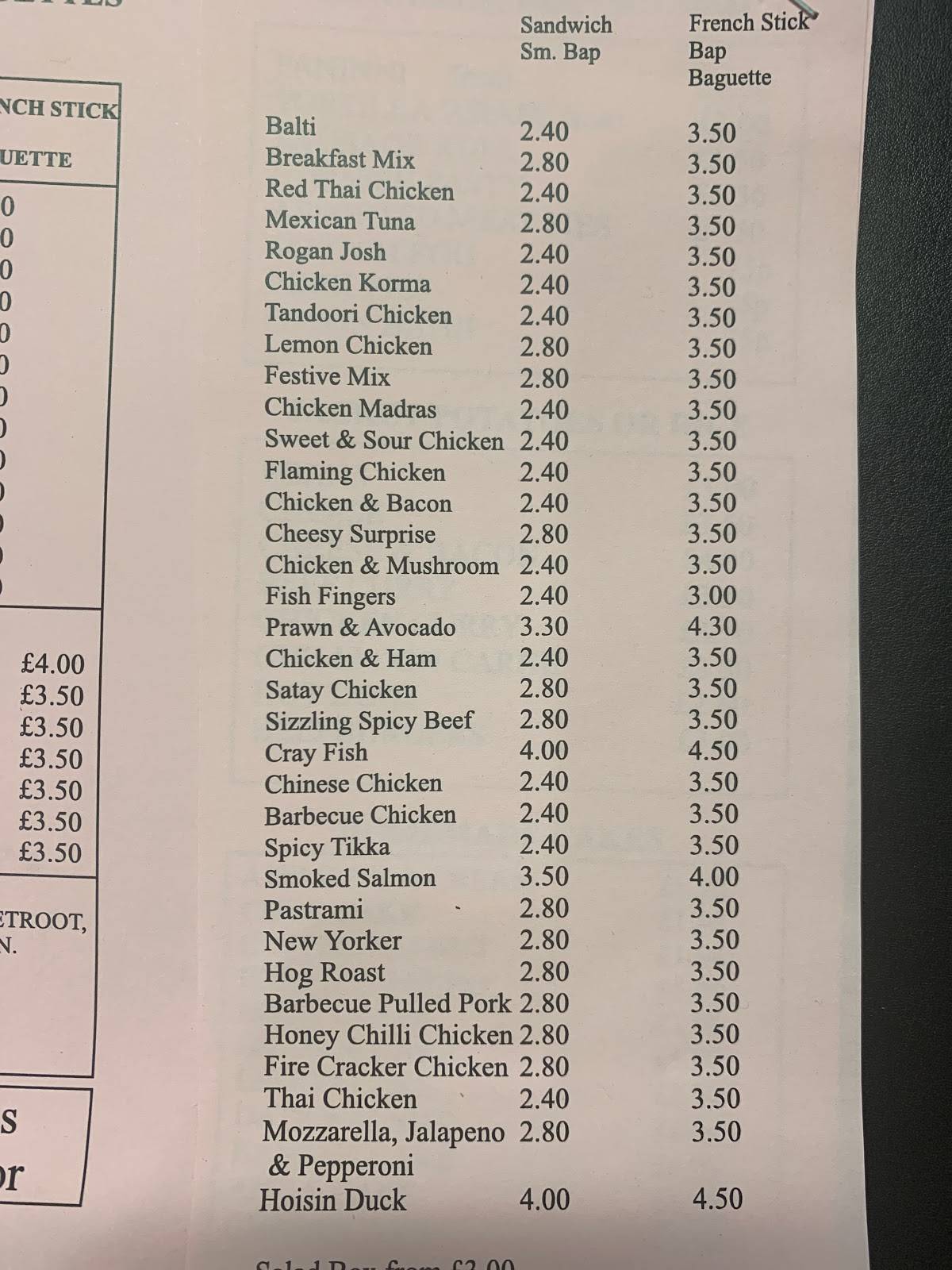 Menu at Rolled Up cafe, Bournemouth