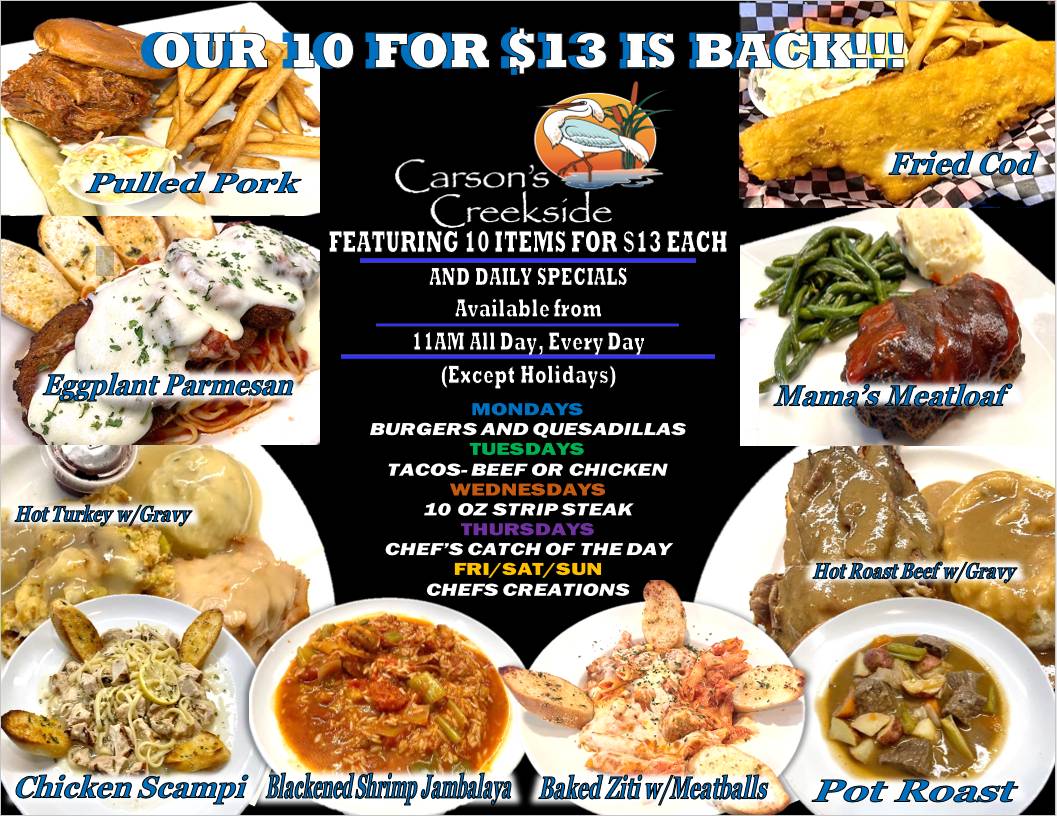 Menu at Carson's Creekside Restaurant, Middle River