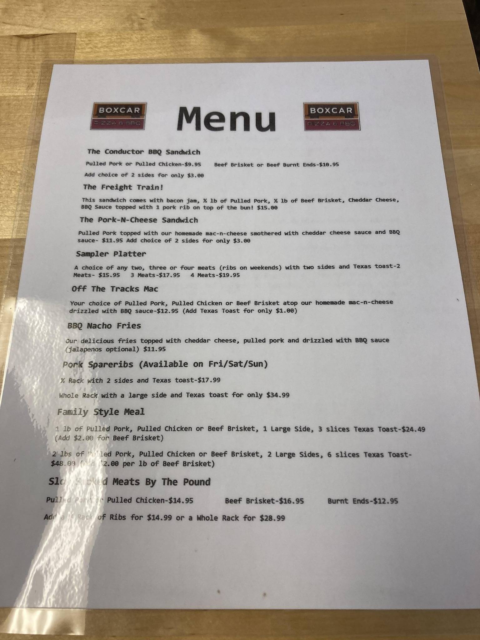 Carta de Boxcar Bbq, Lincoln