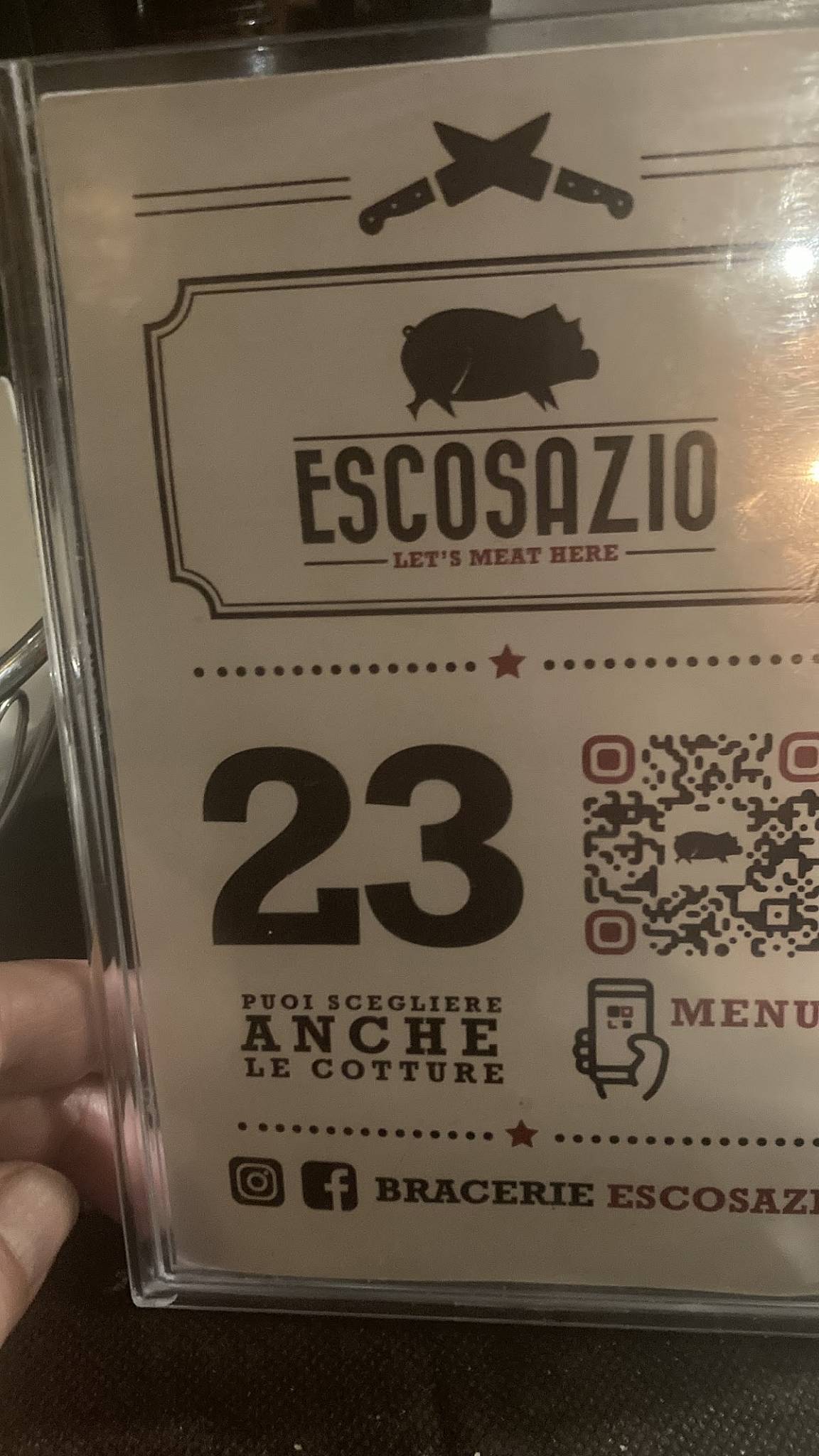Carta del restaurante Bracerie Escosazio, Brindisi