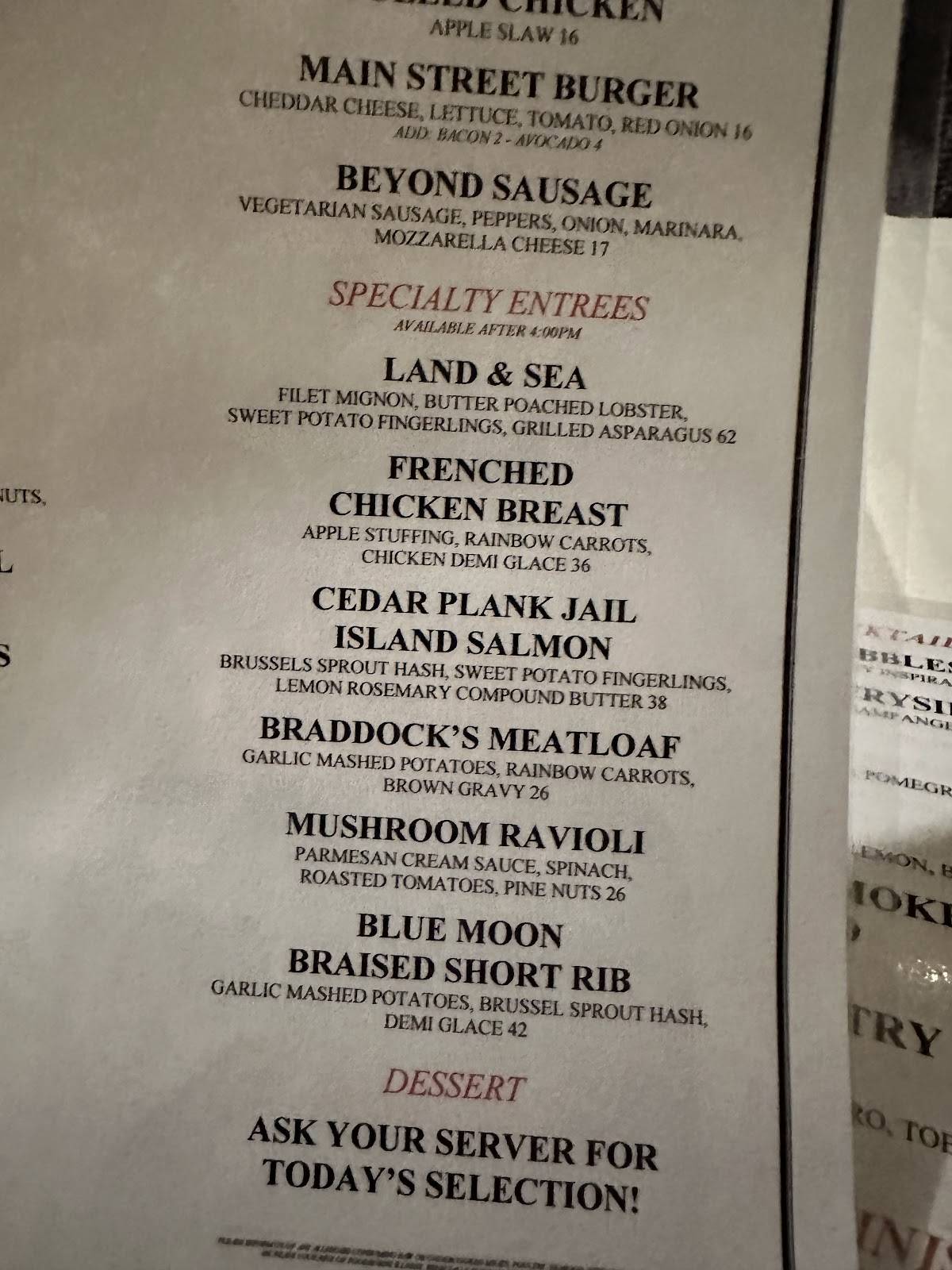 Menu at Braddock's Tavern pub & bar, Medford