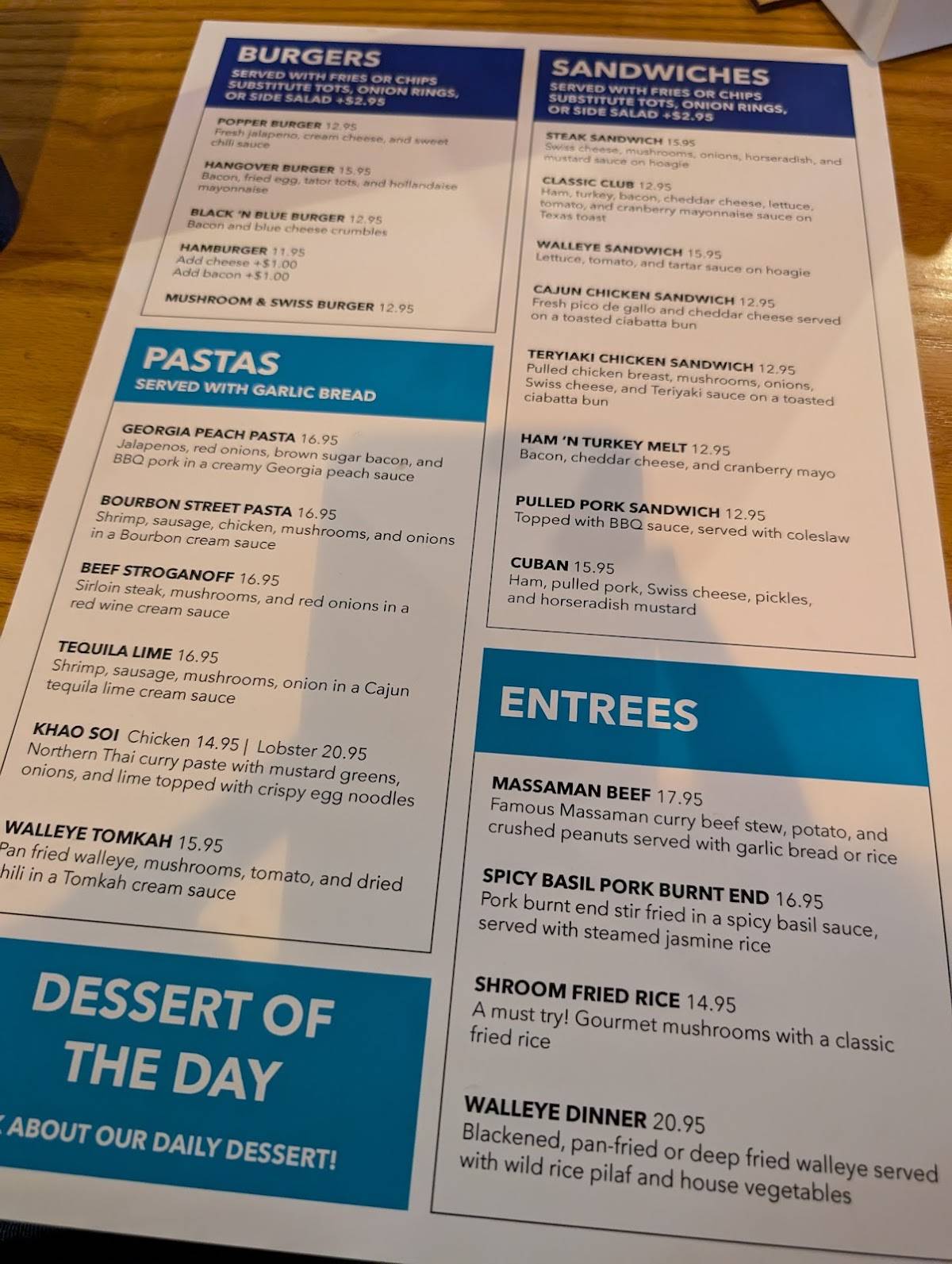 Menu at Blue Oyster restaurant, Brainerd