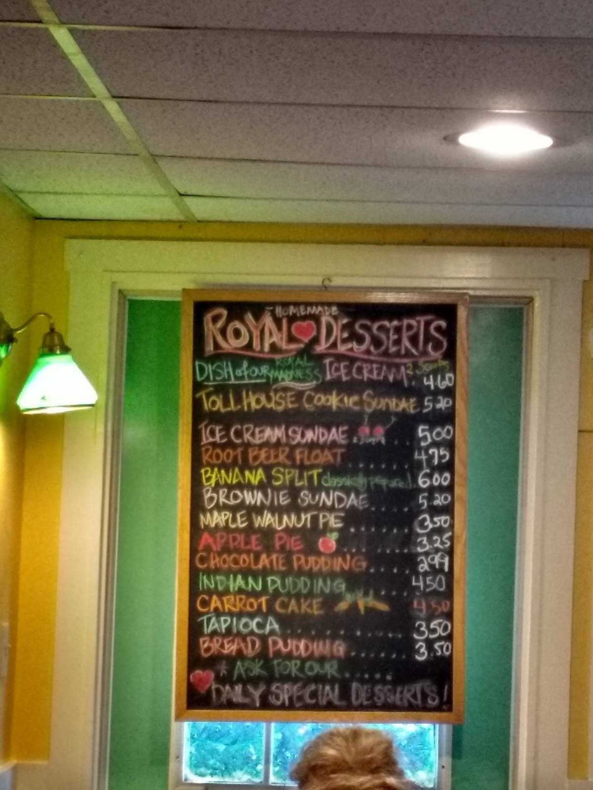 Menu at The Royal Diner restaurant, Brattleboro