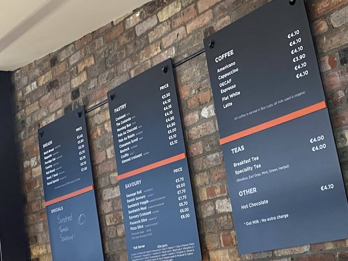 Menu at Bread 41 cafe, Dublin