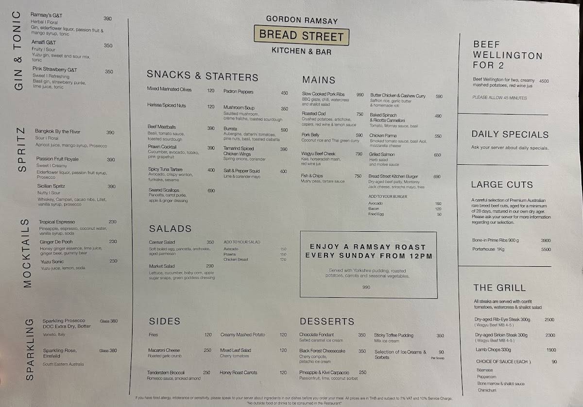 Menu at Bread Street Kitchen & Bar - The Emsphere, Bangkok