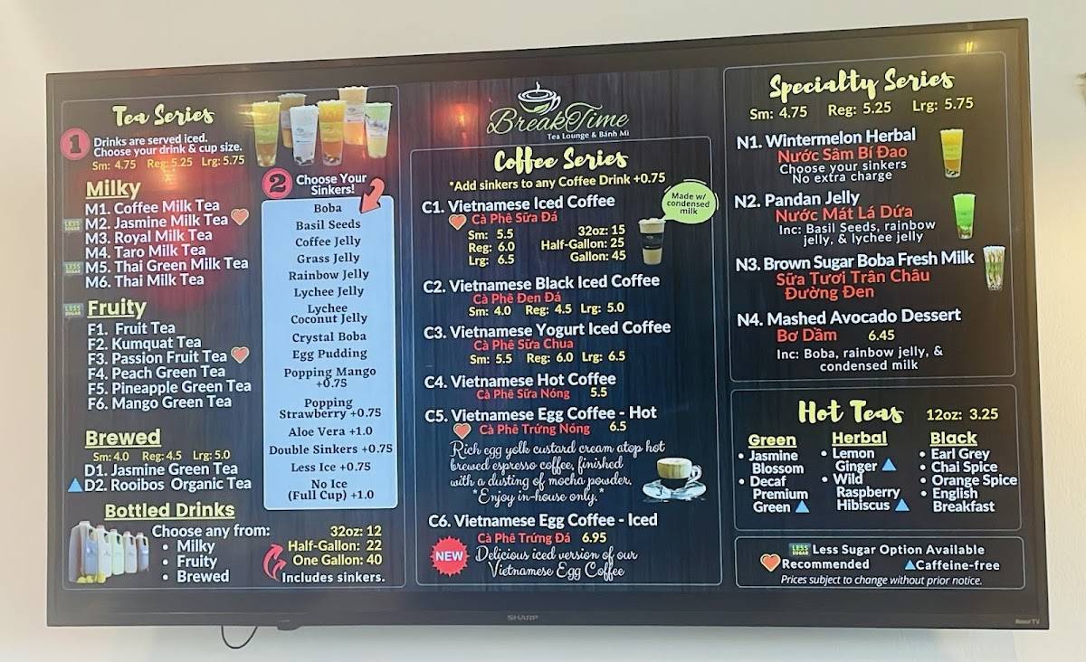 Menu at Breaktime Tea Lounge & Bánh Mì cafe, Katy