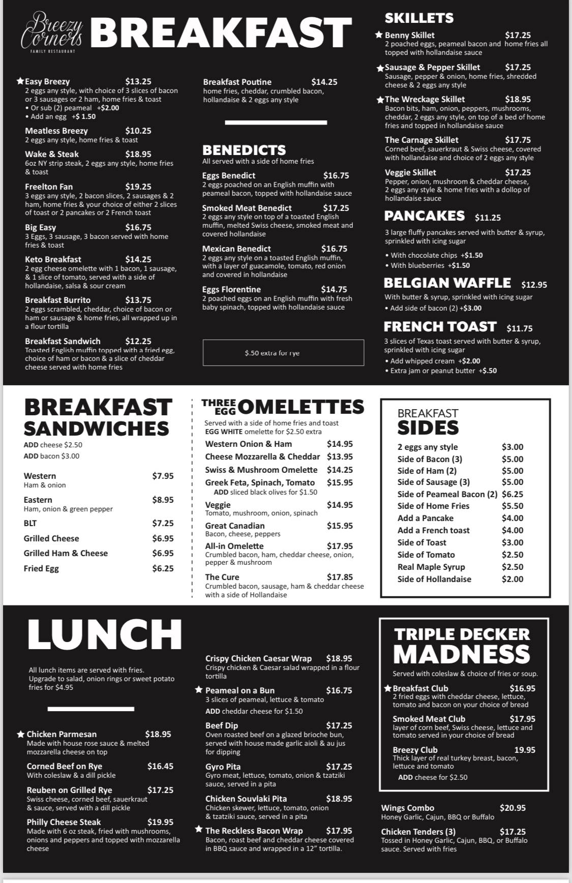 Menu at Breezy Corners Freelton restaurant, Hamilton, Hwy 6