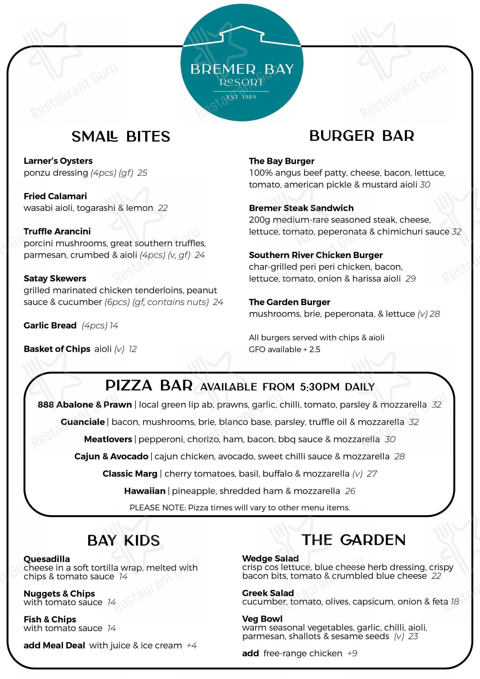 Menu at Bremer Bay Resort restaurant, Bremer Bay