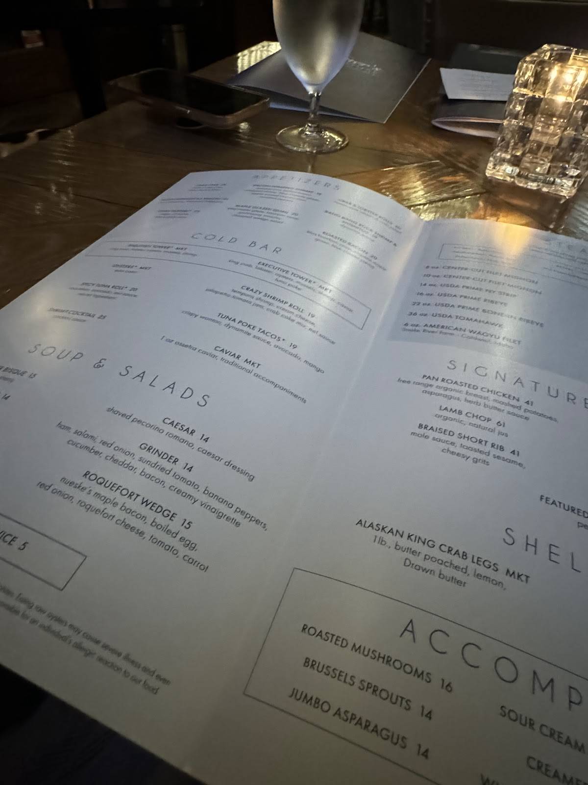 Menu at Brenner's on the River Walk steakhouse, San Antonio