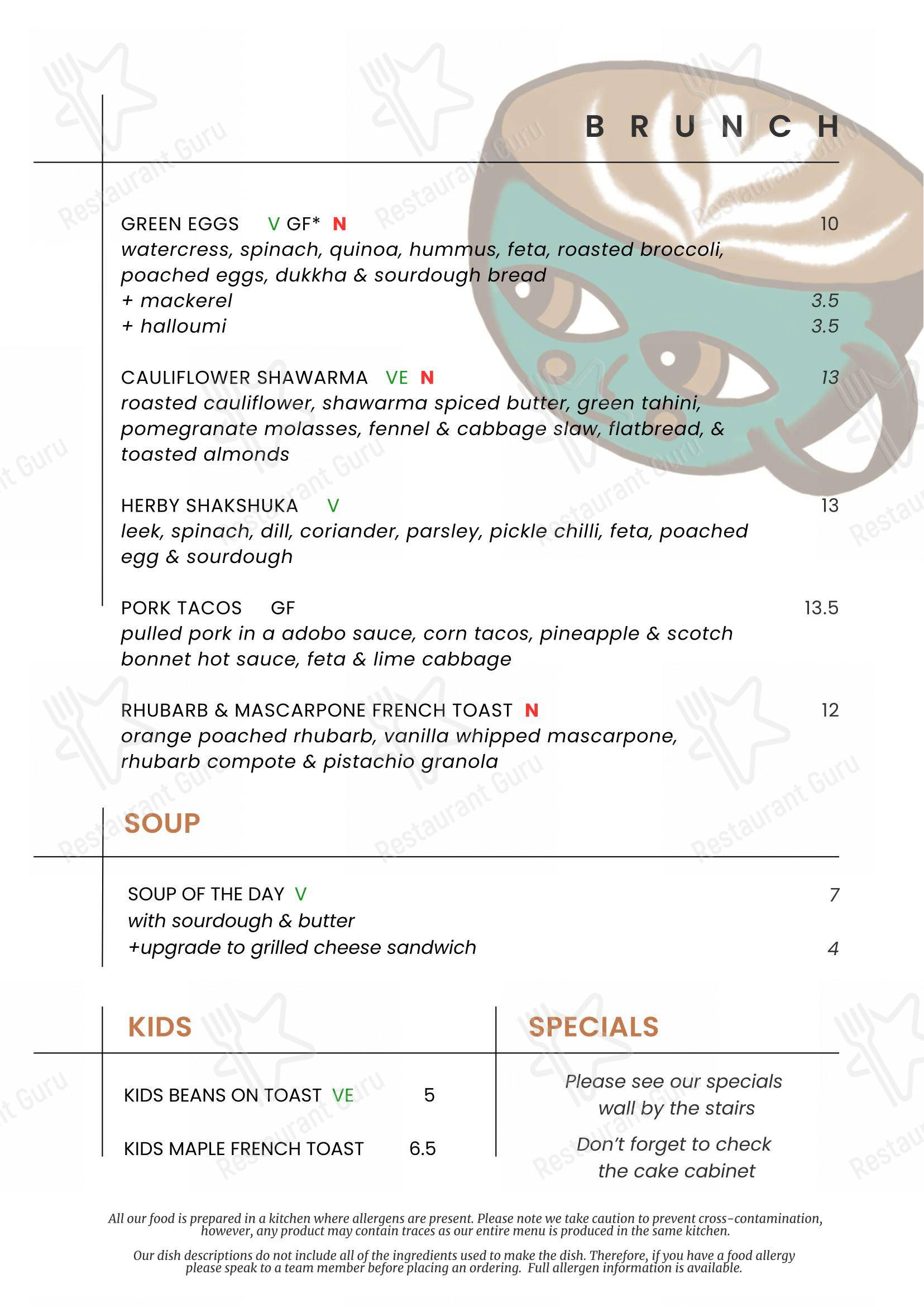 Menu at Brew cafe, Lancaster